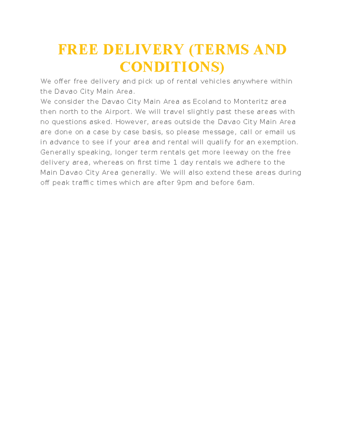 FREE Delivery CAR RENTAL - FREE DELIVERY (TERMS AND CONDITIONS) We off ...