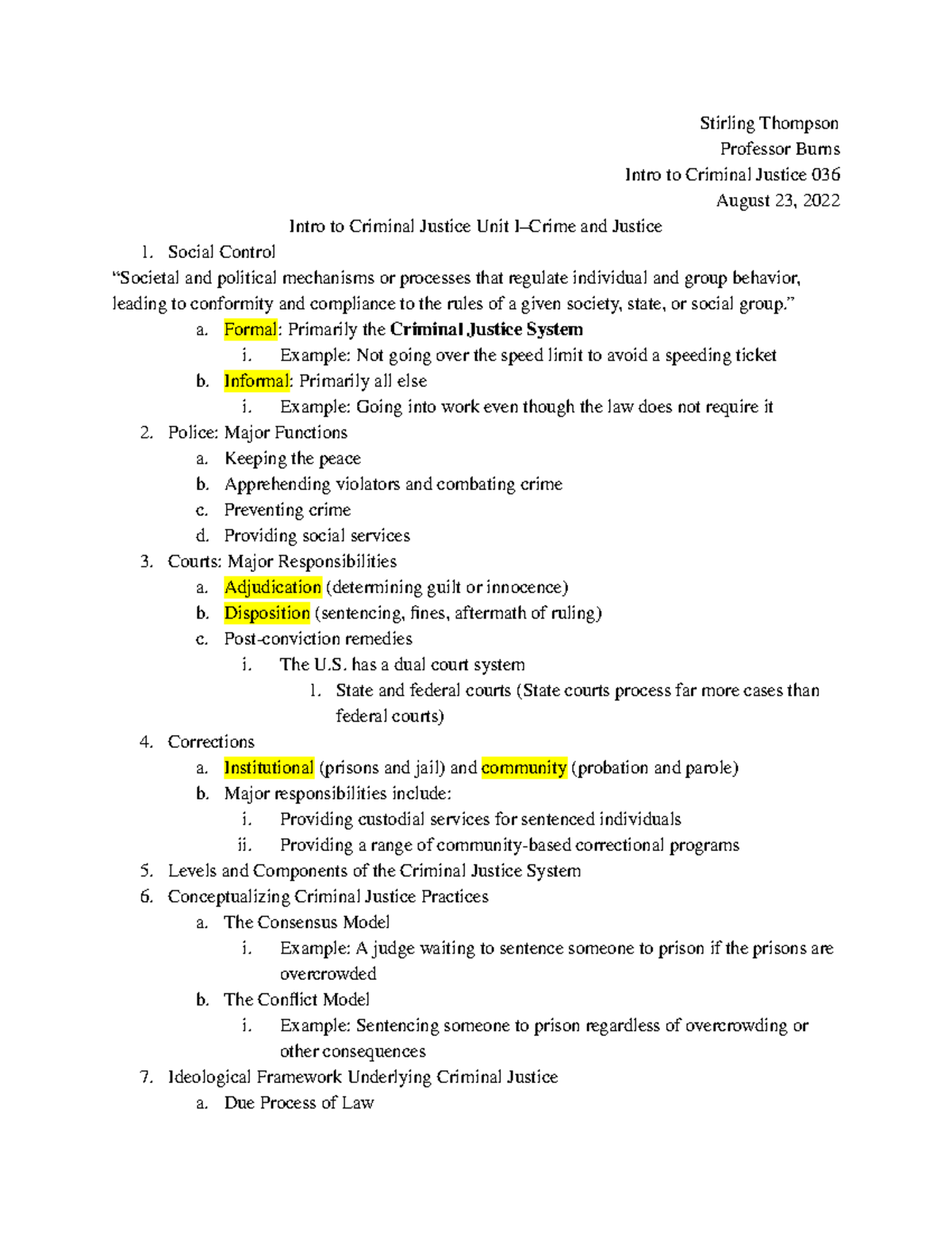 Criminal Justice Unit I–Crime and Justice - Stirling Thompson Professor ...