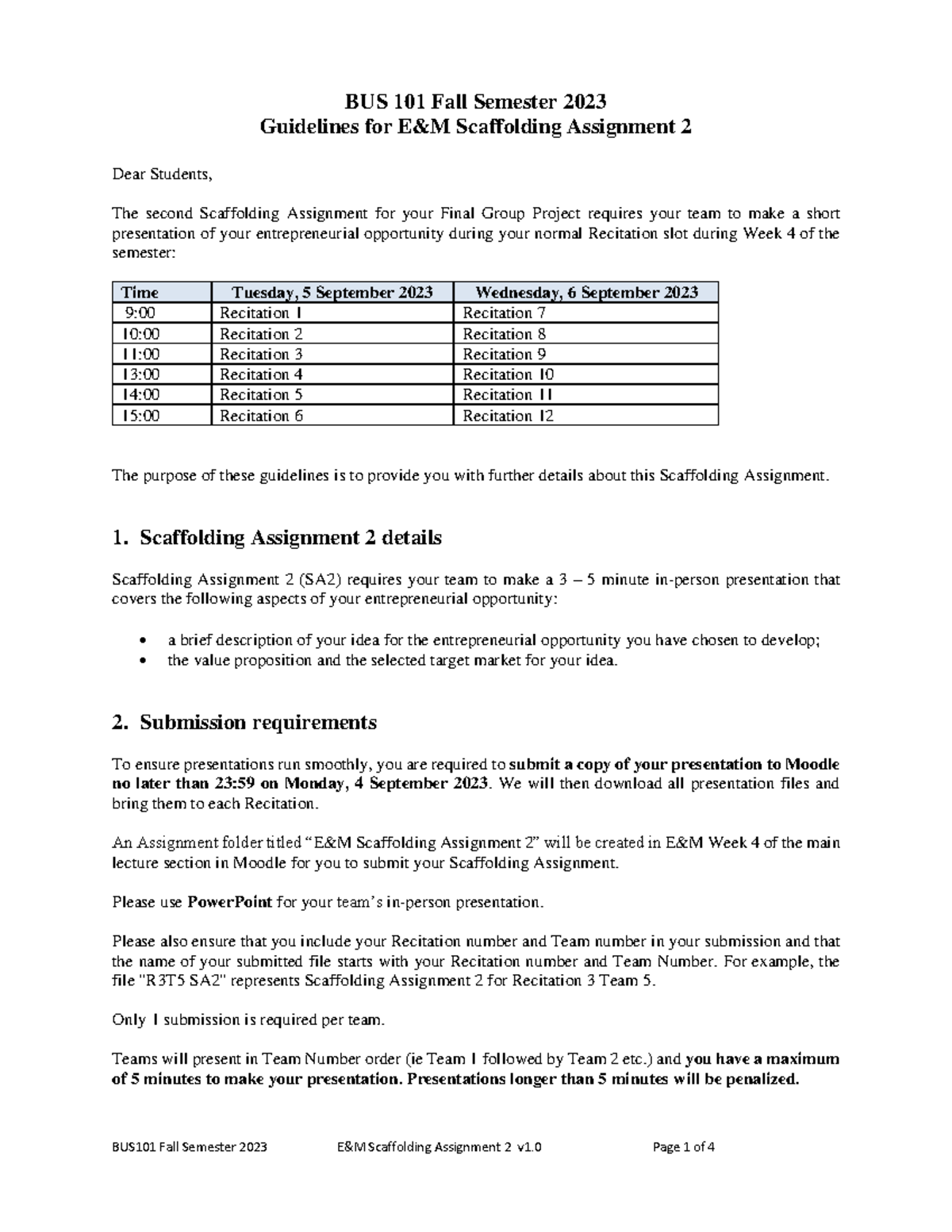 230824 Guidelines for Scaffolding Assignment 2 Fall 2023 - BUS 101 Fall ...