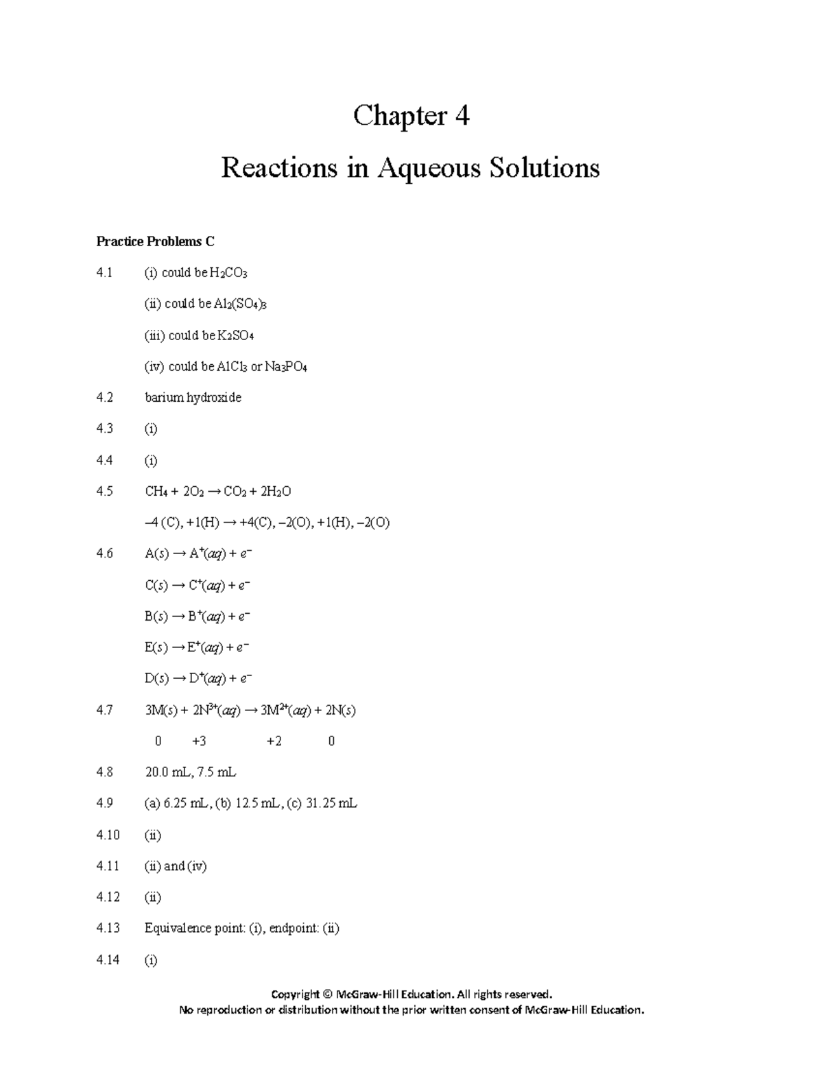 C04 4e Solutions - Reactions in Aqueous Solutions - Copyright © McGraw-Hill Education. All ...