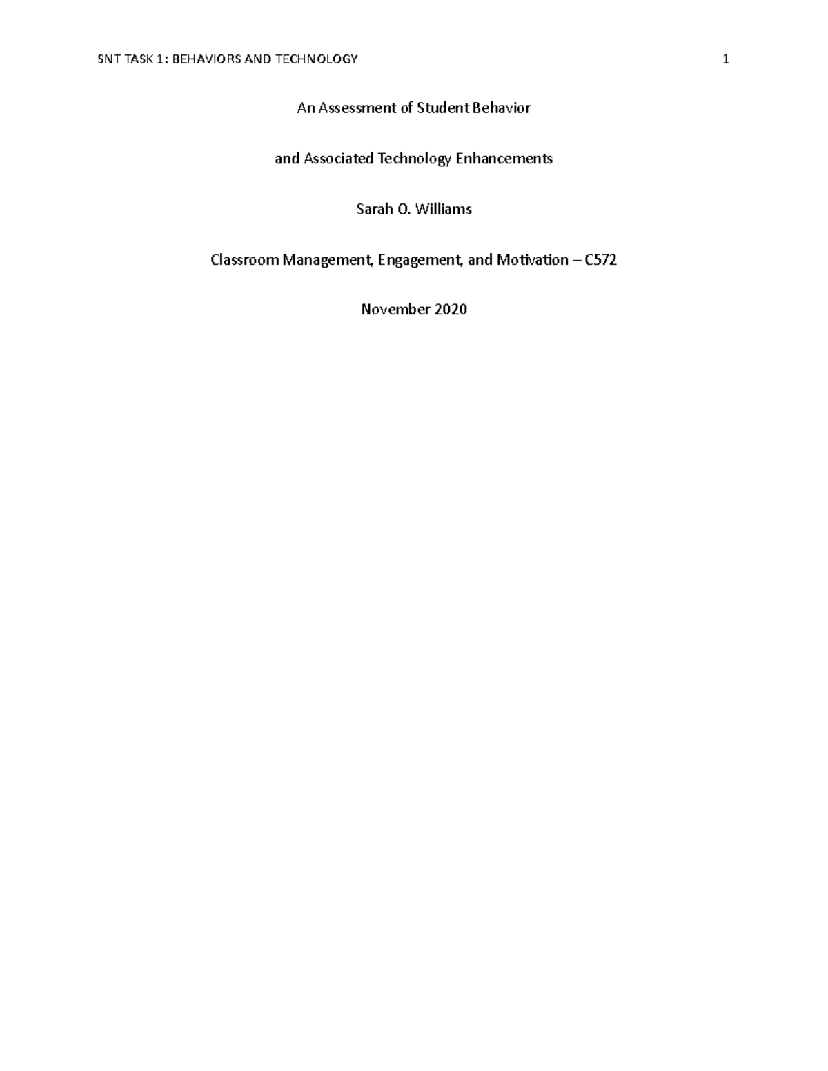 C572: SNT1 Performance Task 1 - An Assessment of Student Behavior and ...