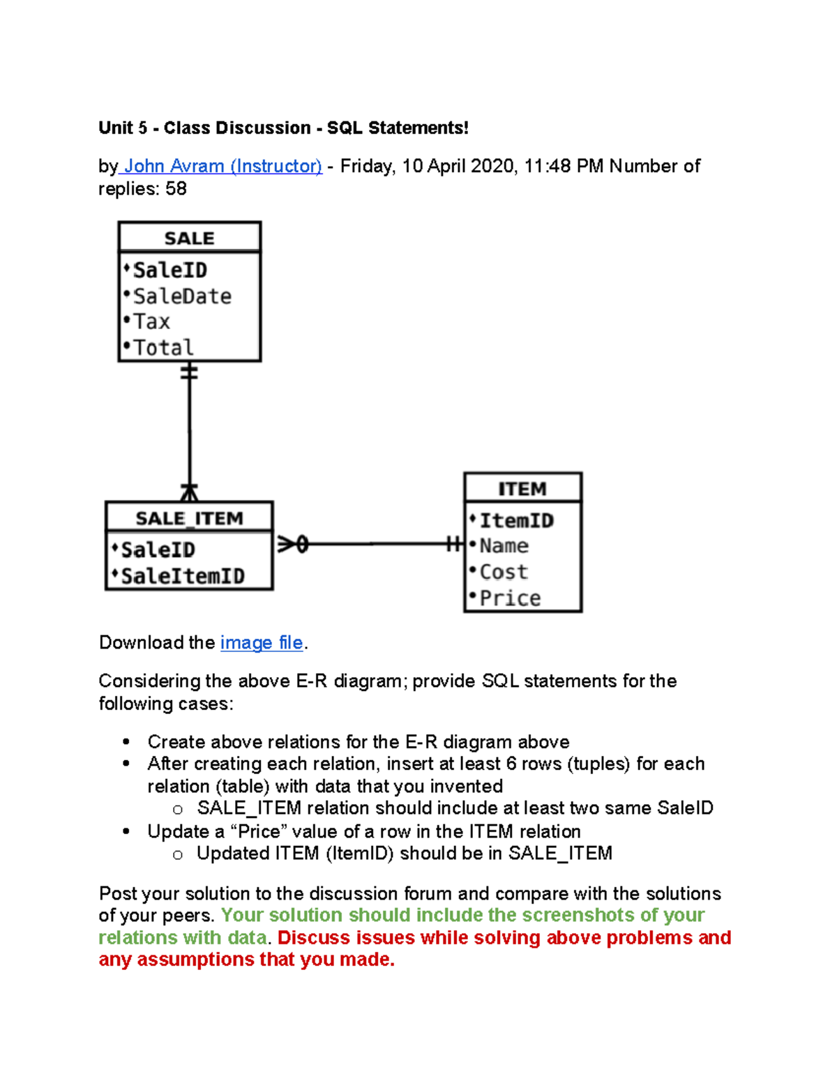 CS2203 Discussion Forum Unit 05 - Unit 5 - Class Discussion - SQL ...