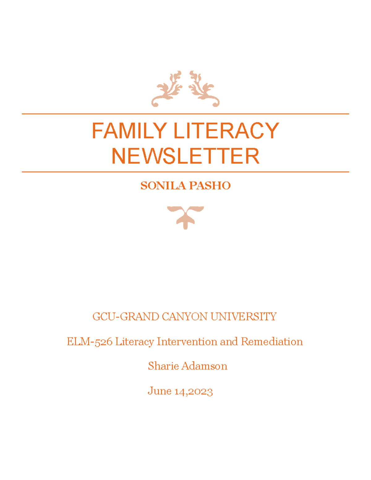 Family Literacy Newsletter - FAMILY LITERACY NEWSLETTER SONILA PASHO ...