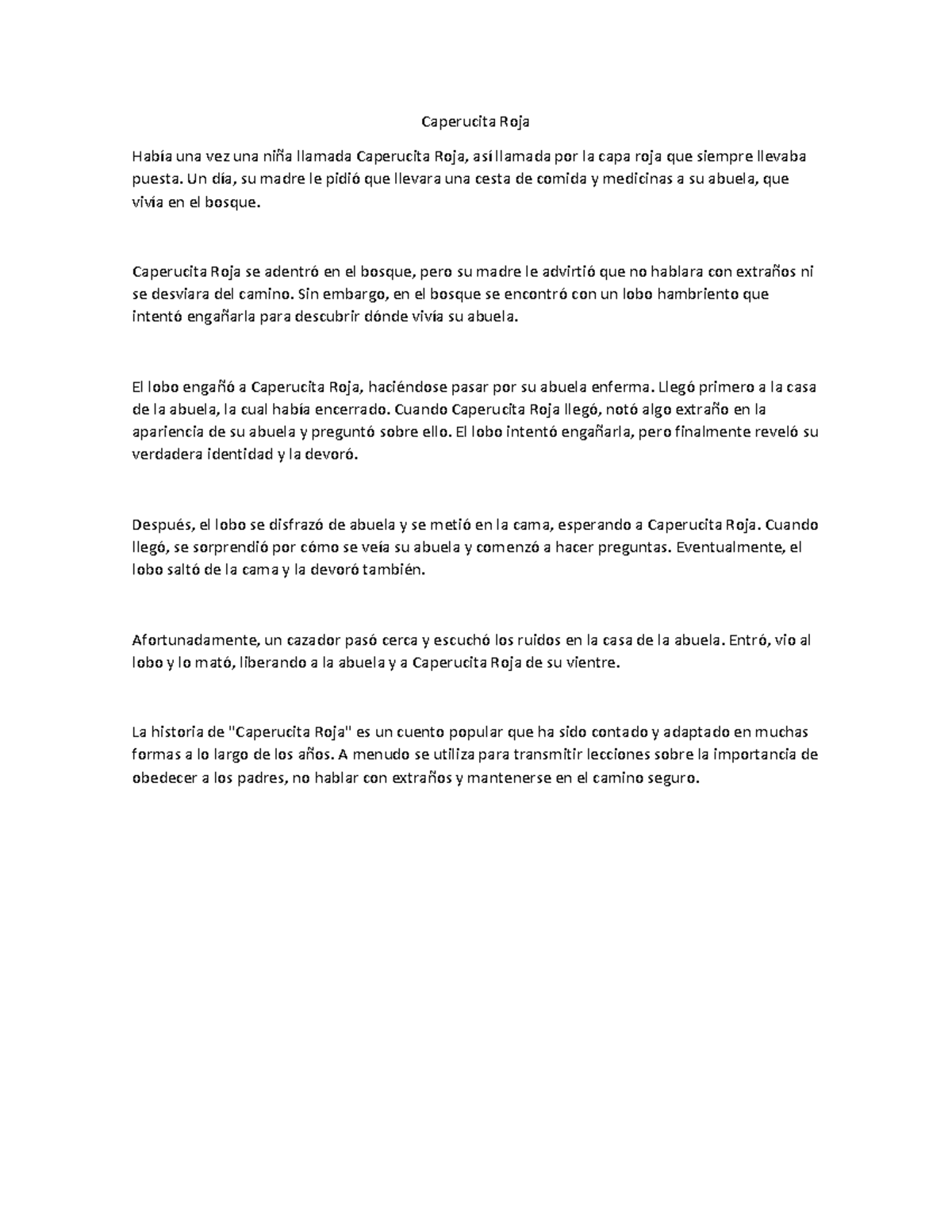 Caperucita Roja - lectura niños - Caperucita Roja HabÌa una vez una ...