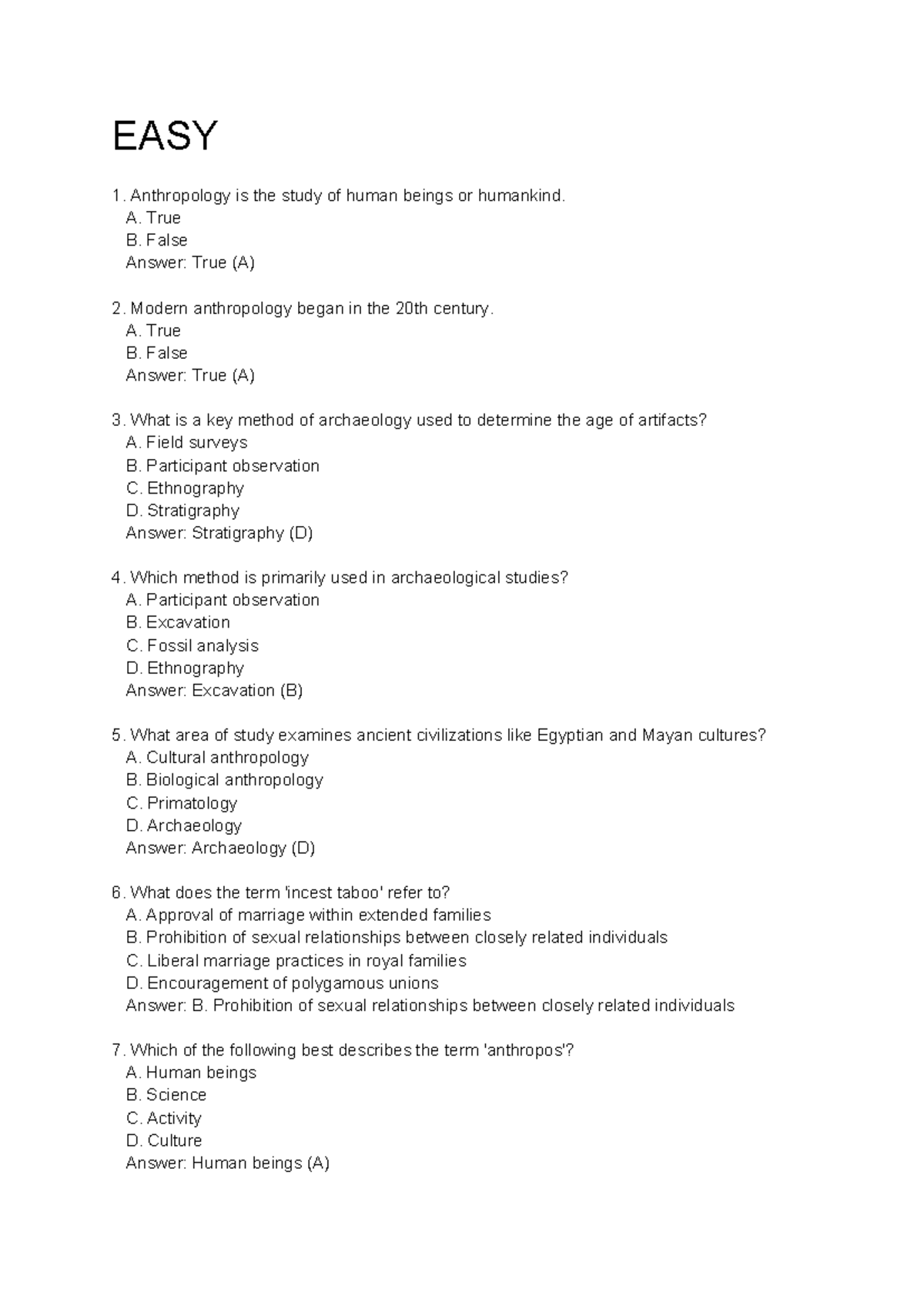 Anthropology Quiz Bee - EASY Anthropology is the study of human beings ...