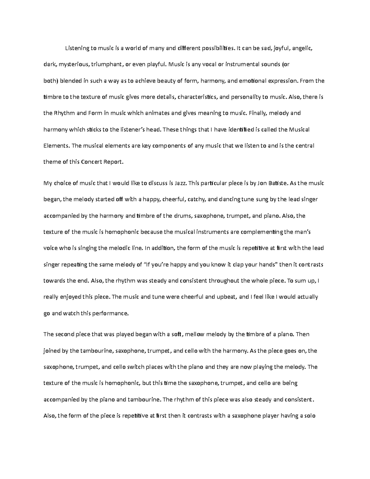 Concert Report - Assignments for class - Listening to music is a world ...