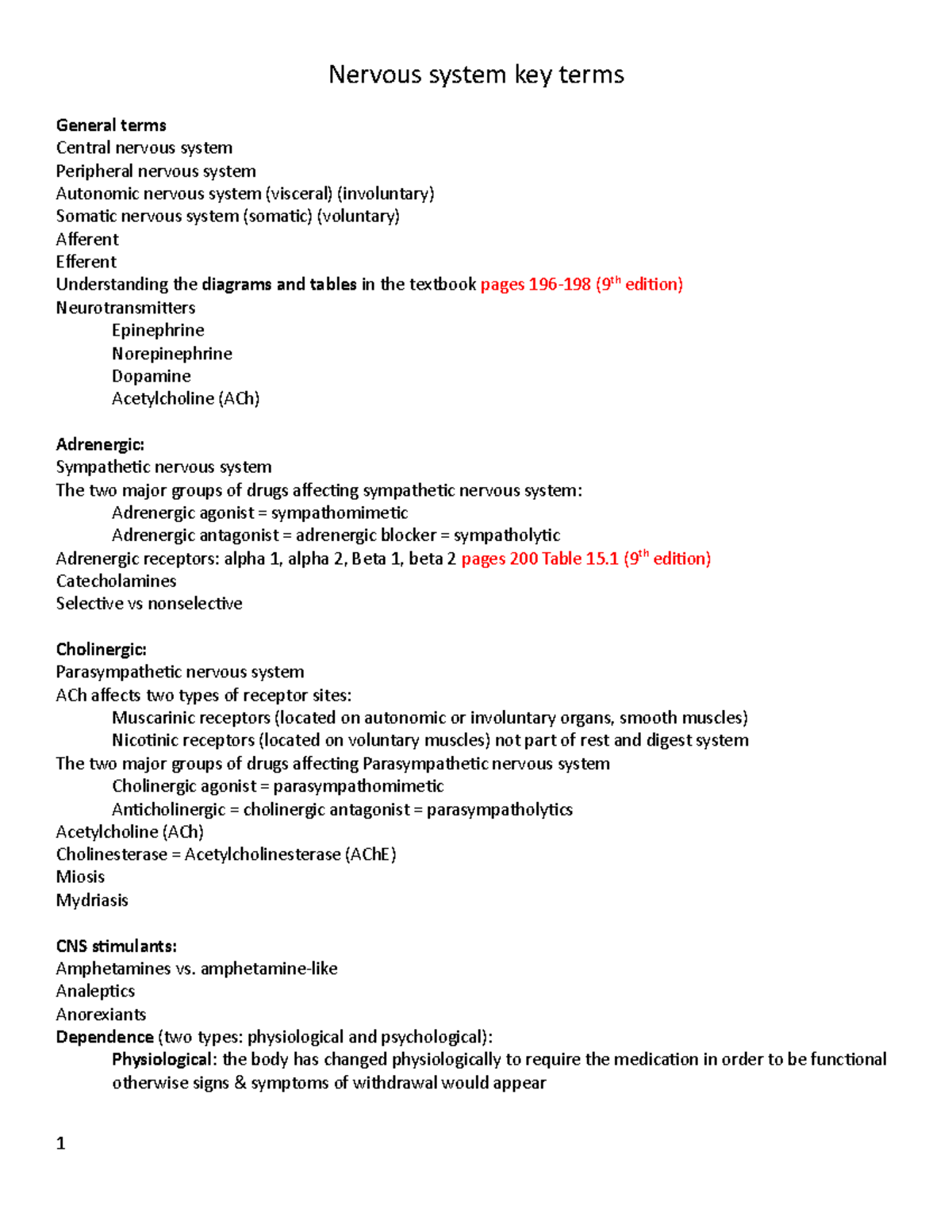 Neuro Key Terms-6 - Nervous system key terms General terms Central ...