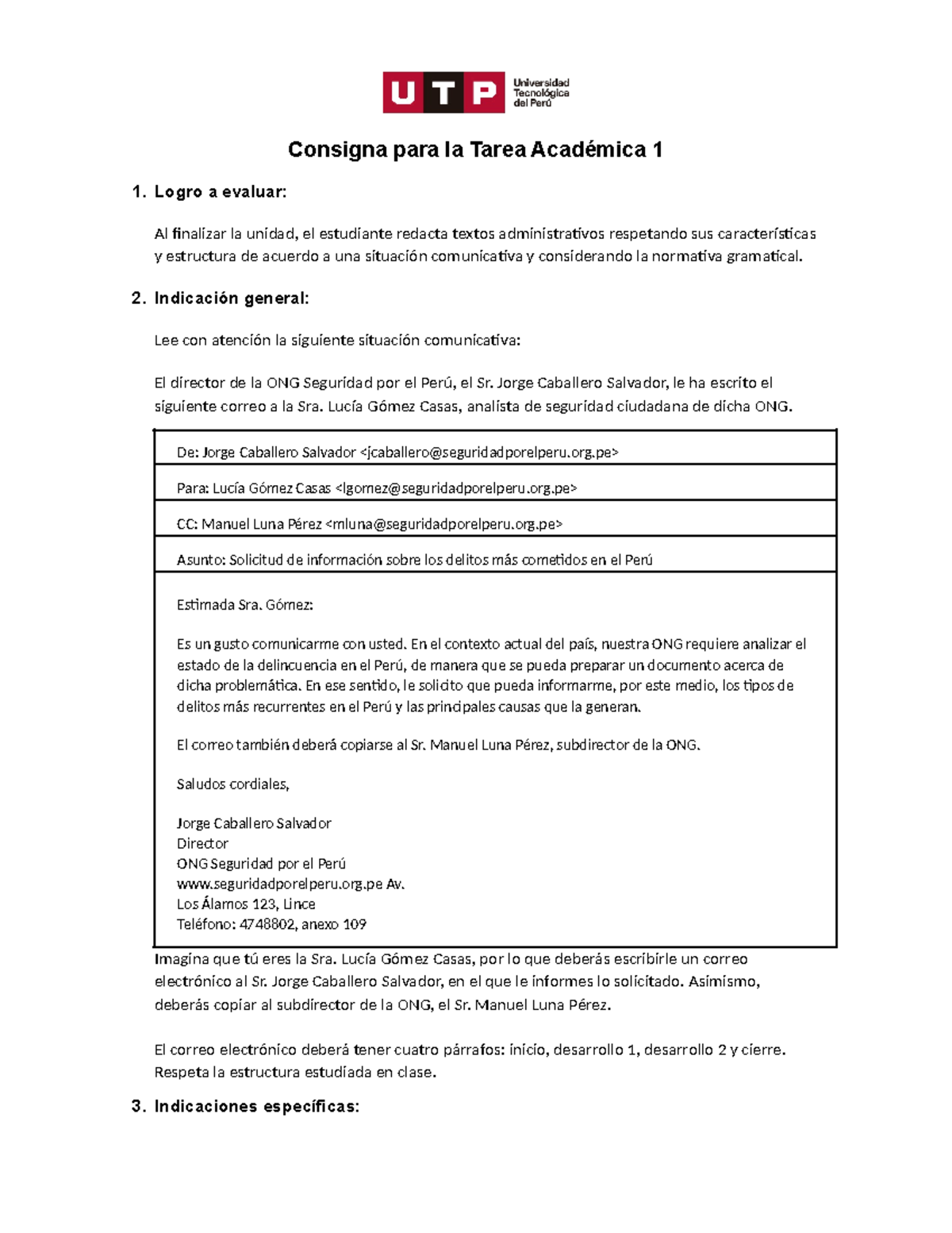 Resolución de la tarea (Consigna para la Tarea Académica) - Consigna para la Tarea Académica 1 1 ...