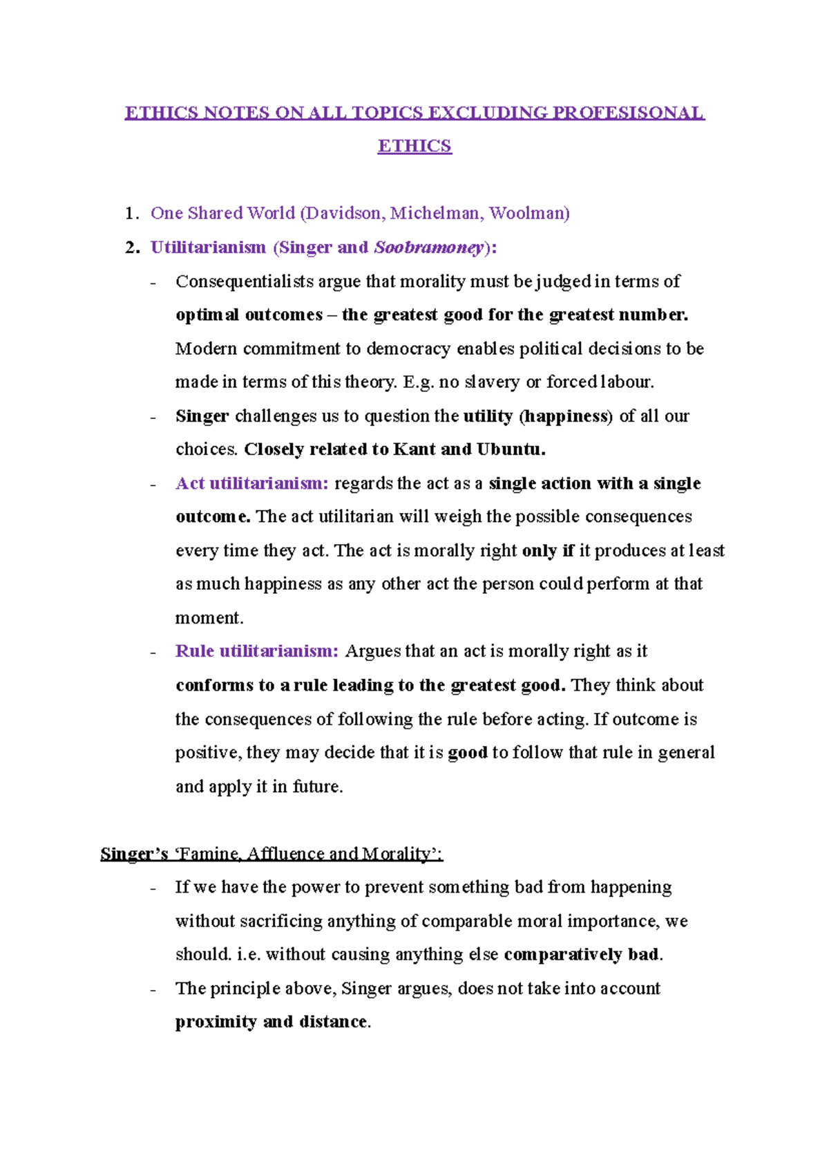 Ethics Notes Final summary 2021 .... - ETHICS NOTES ON ALL TOPICS ...