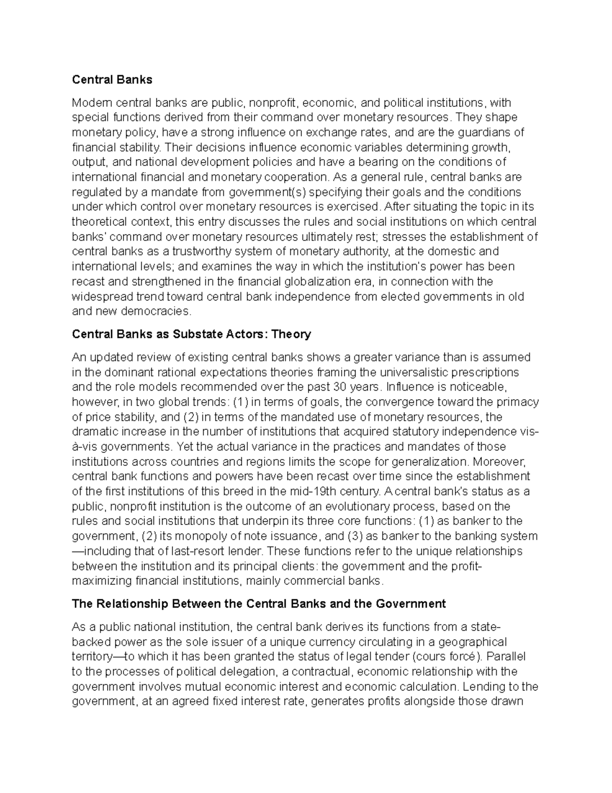 Central Banks - Central Banks Modern central banks are public ...