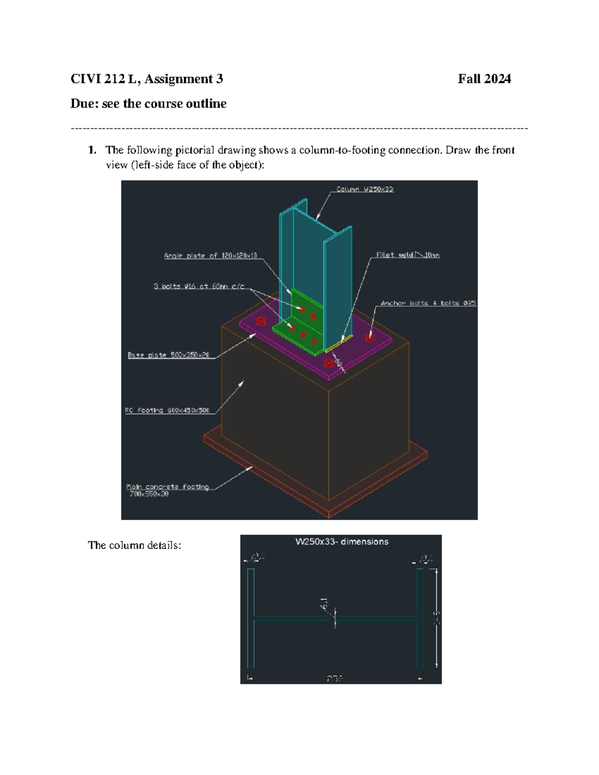 Assignment 3 - Steel Structures - 1 - CIVI 212 L, Assignment 3 Fall ...