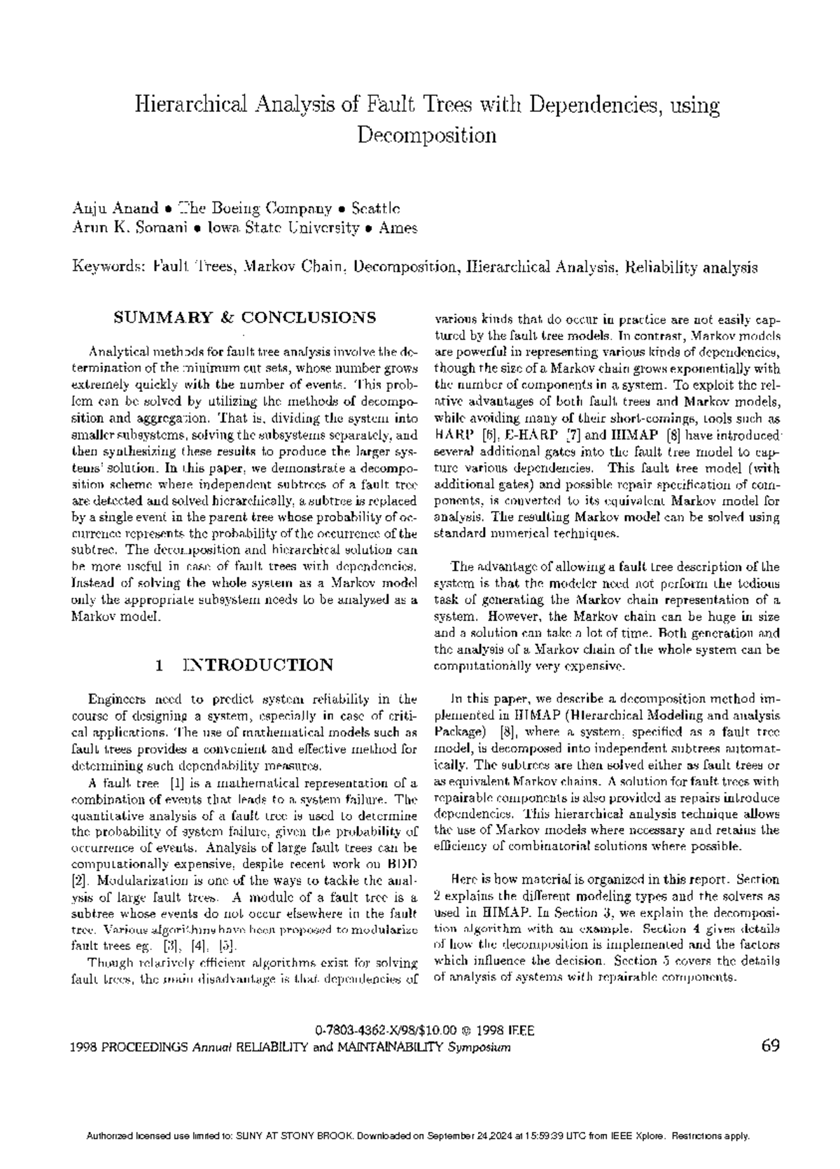 Hierarchical analysis of fault trees with dependencies using decomposition - Hieraxchical ...