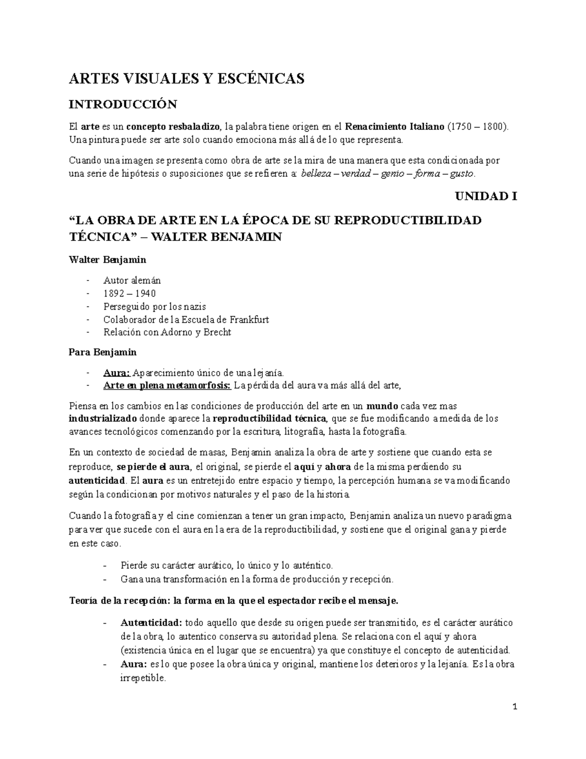 Resumen Artes Visuales Y Escénicas - ARTES VISUALES Y ESCÉNICAS ...