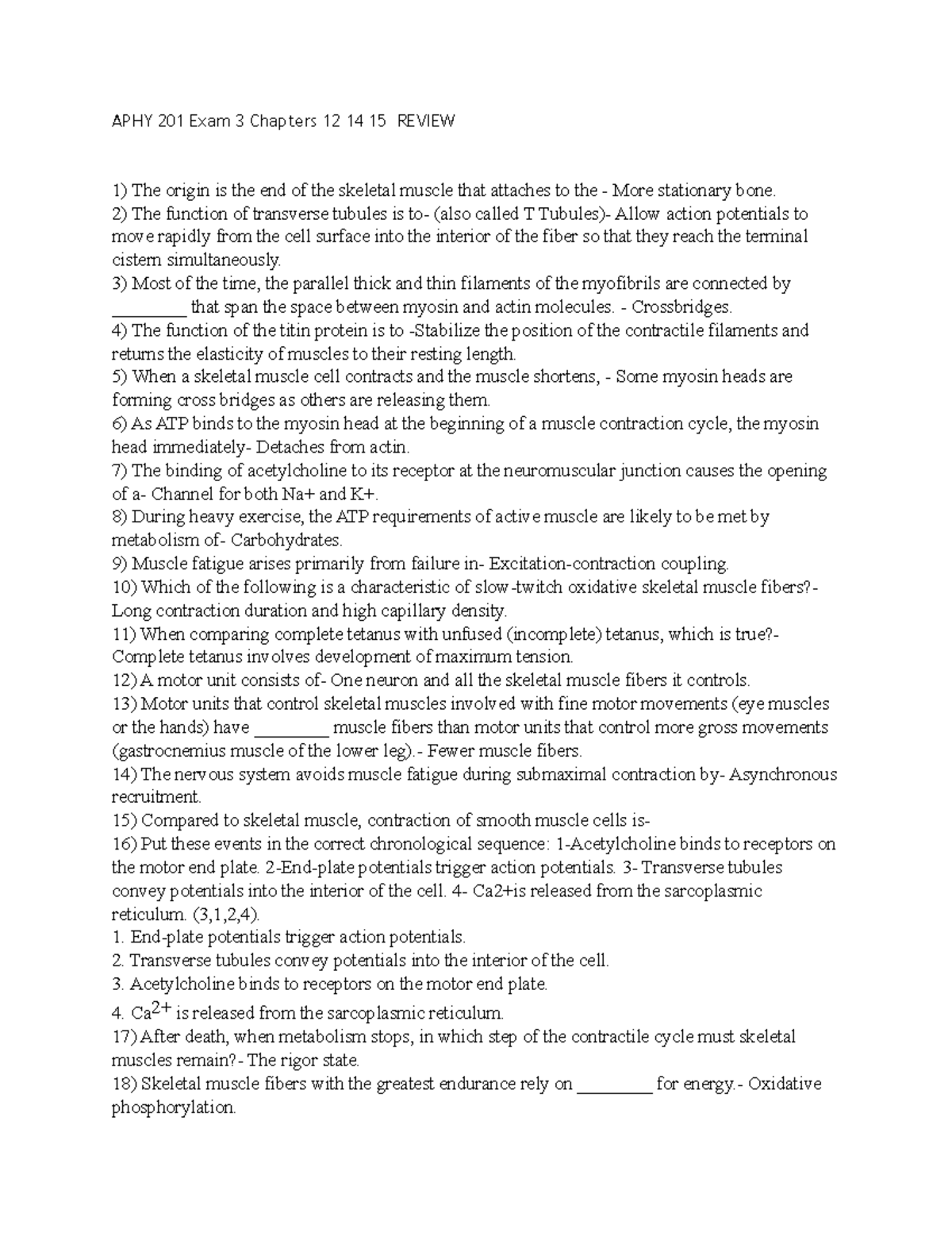 APHY 201 Exam 3 Review copy - APHY 201 Exam 3 Chapters 12 14 15 REVIEW ...