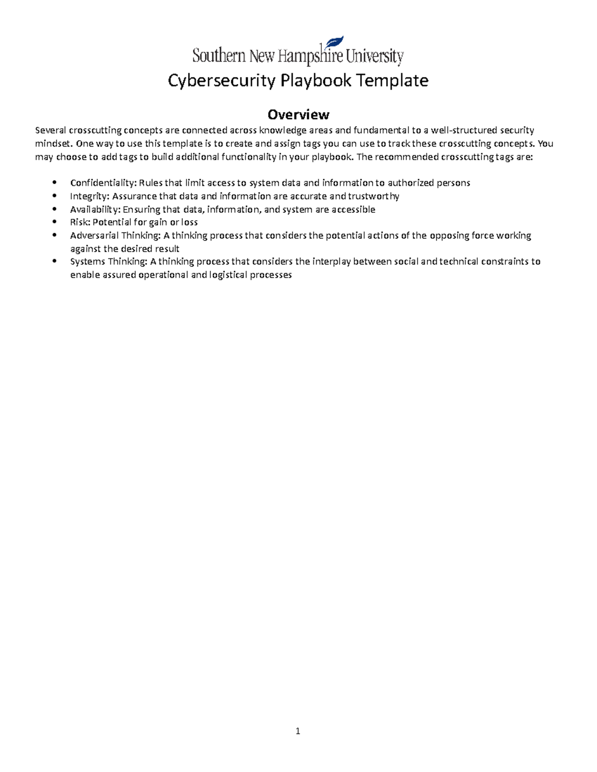 Cyber playbook - Cybersecurity Playbook Template Overview Several crosscutting concepts are ...