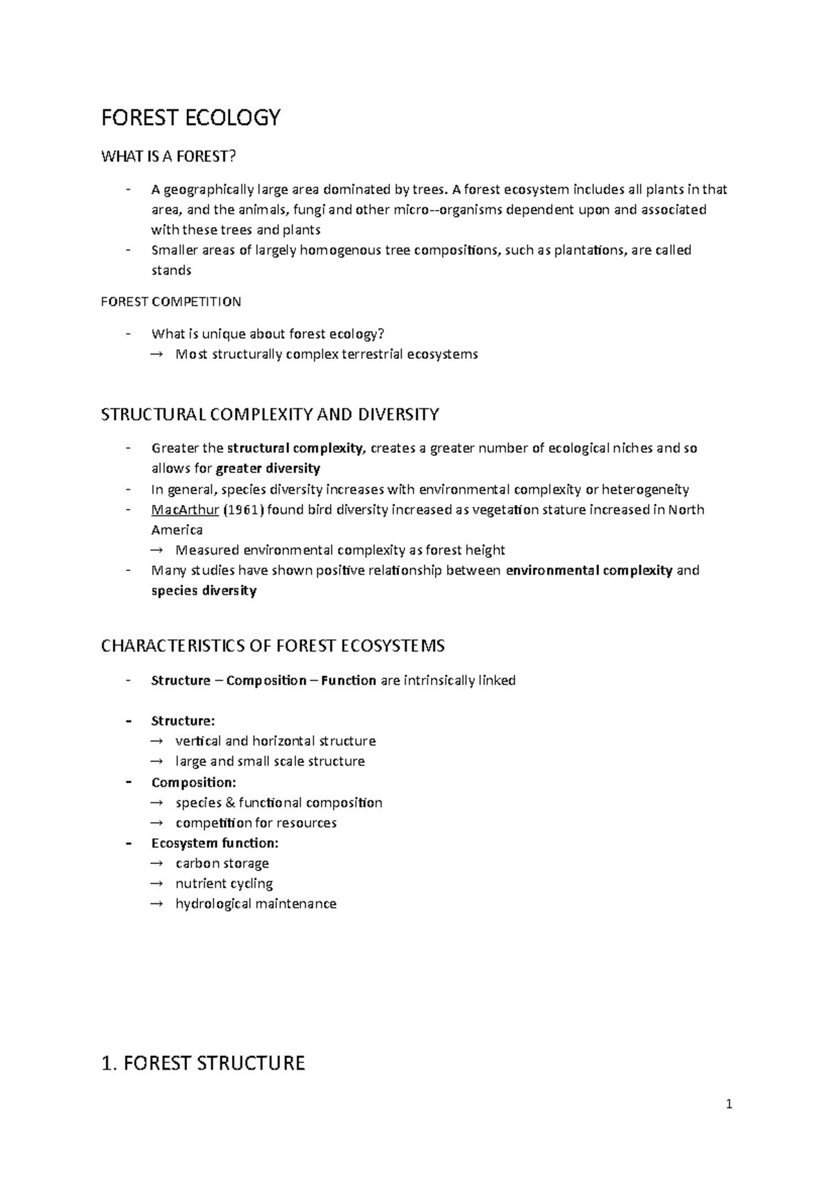 Forest ecology - Lecture notes 2 - Stirling - Studocu