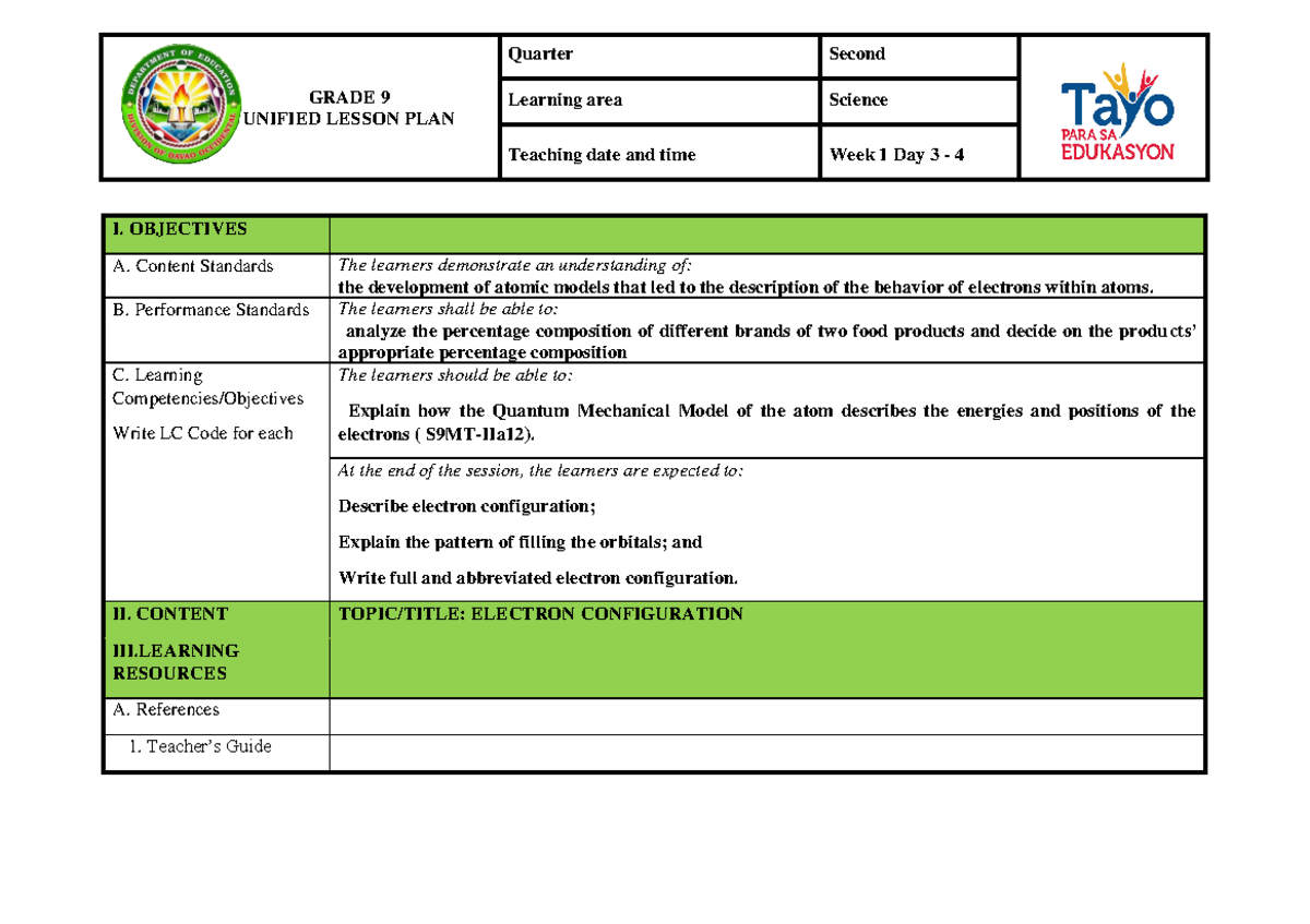 Grade 9 2ND Quarter WEEK 1 DAY 3 4 - GRADE 9 UNIFIED LESSON PLAN ...