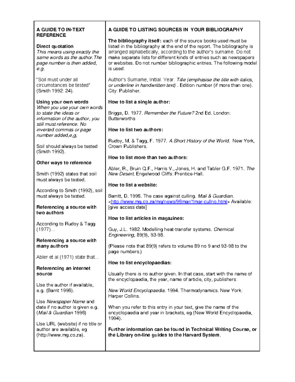 Harvard System quick lookup - A GUIDE TO IN-TEXT REFERENCE Direct ...
