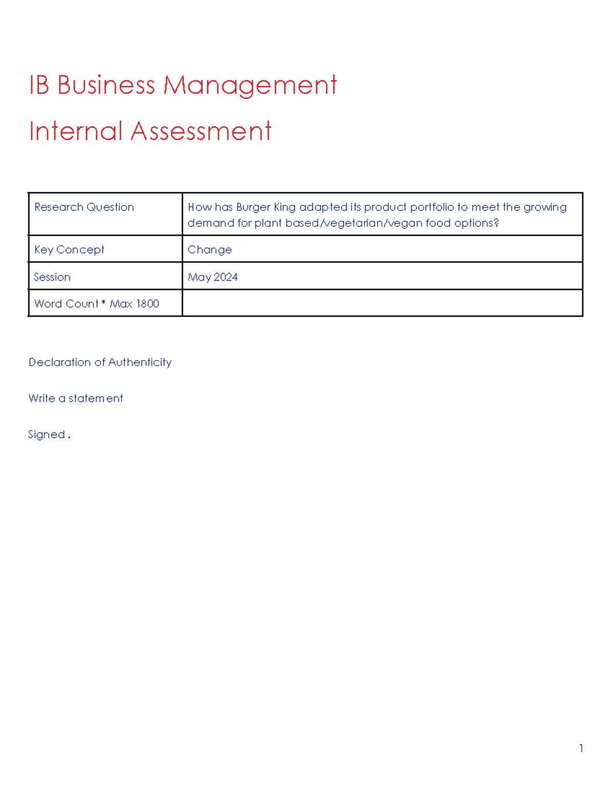 Business IA - Product portfolio adaptation of BK - IB Business ...