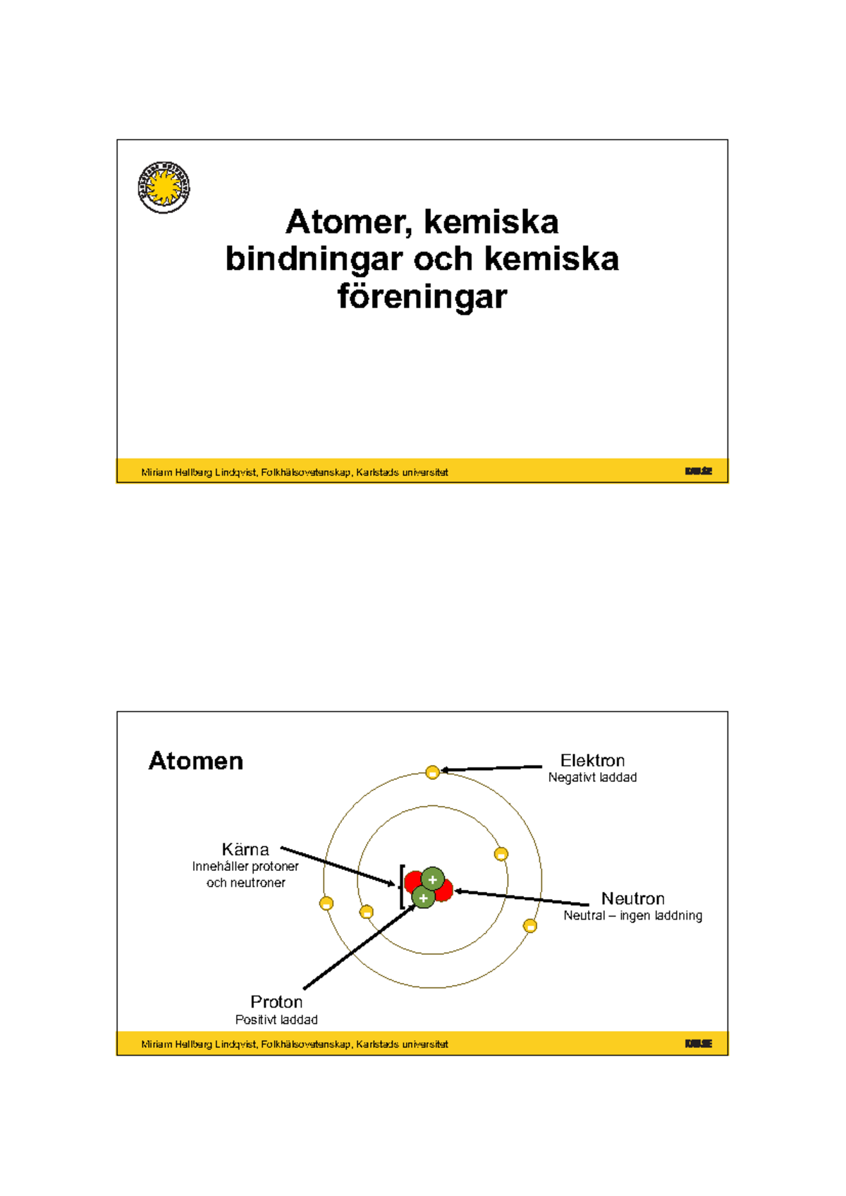 Handout Atomer och kemiska bindningar - Atomer, kemiska bindningar och ...