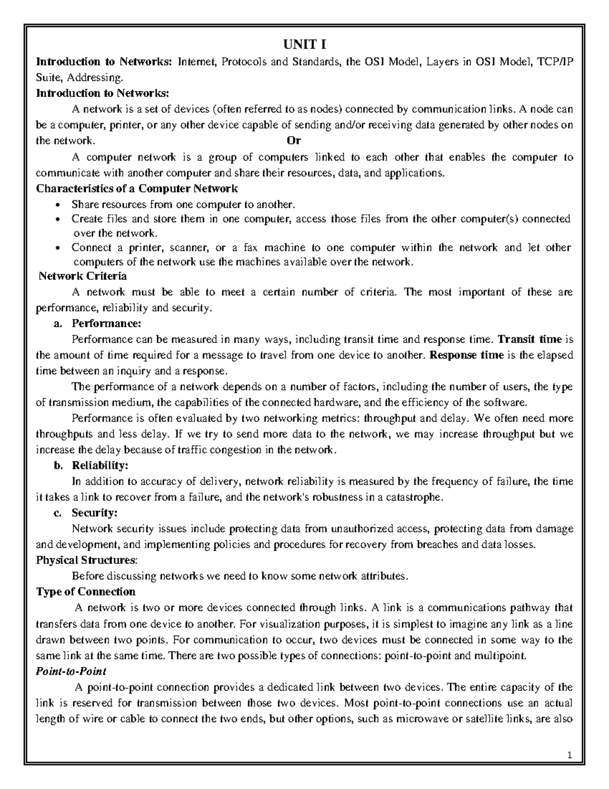 CN unit-1 - clear notes. Preferred for high score - UNIT I Introduction ...