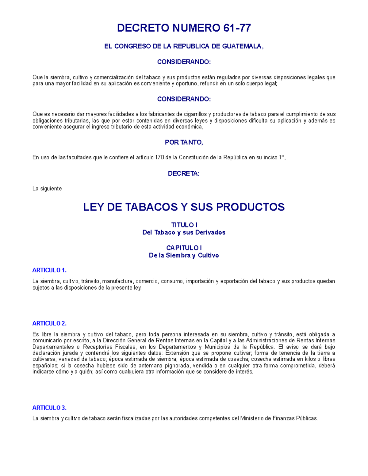 03 LEY DE Tabacos Y SUS Productos - DECRETO NUMERO 61- EL CONGRESO DE ...