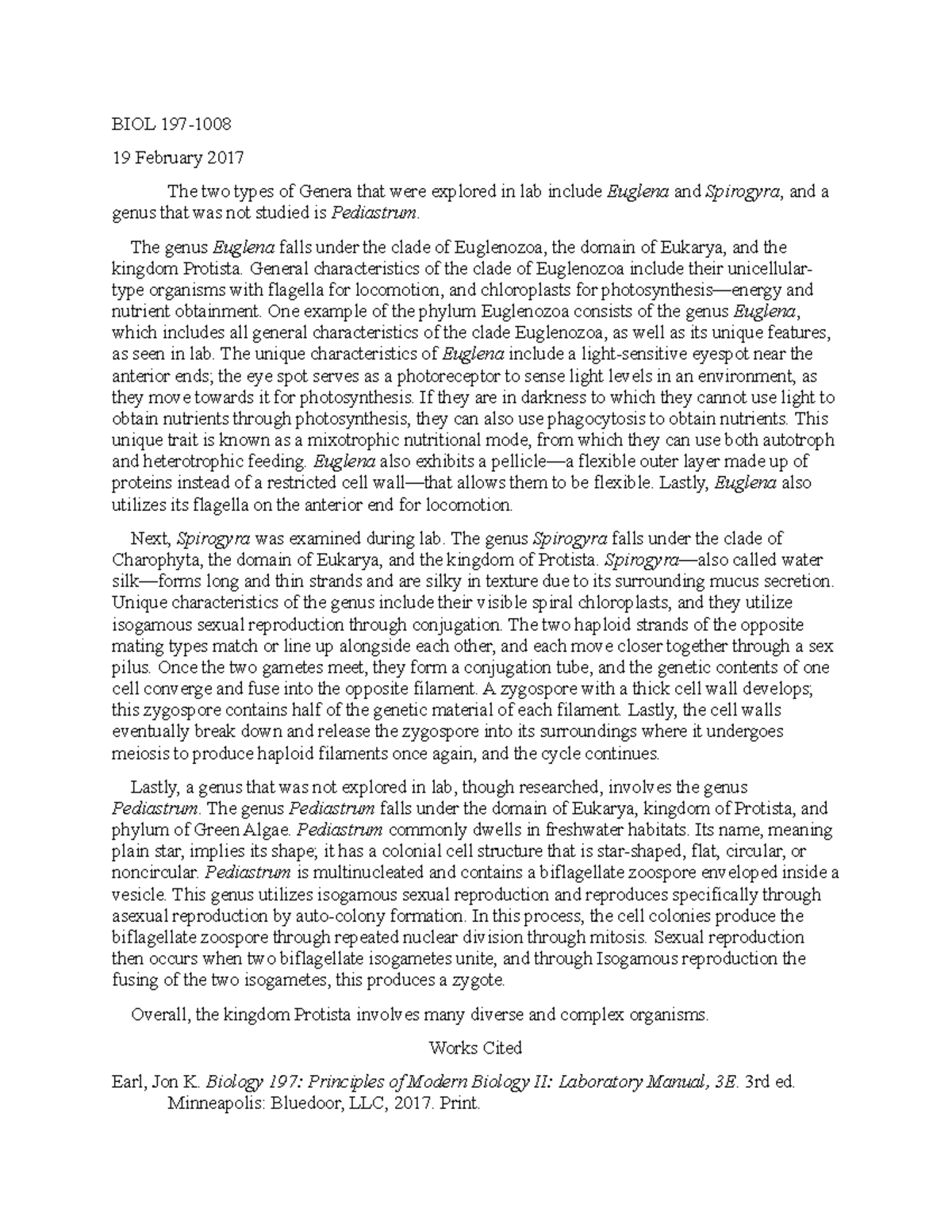 Writing Assignment ONE - BIOL 197-1008 19 February 2017 The two types ...