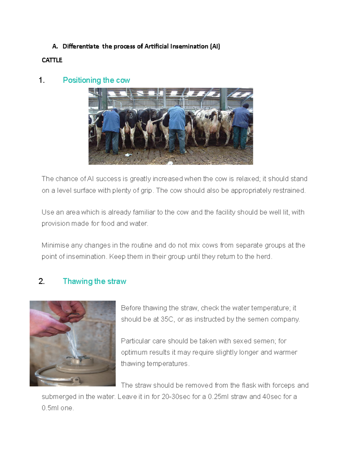 Artificial insemination - A. Differentiate the process of Artificial ...