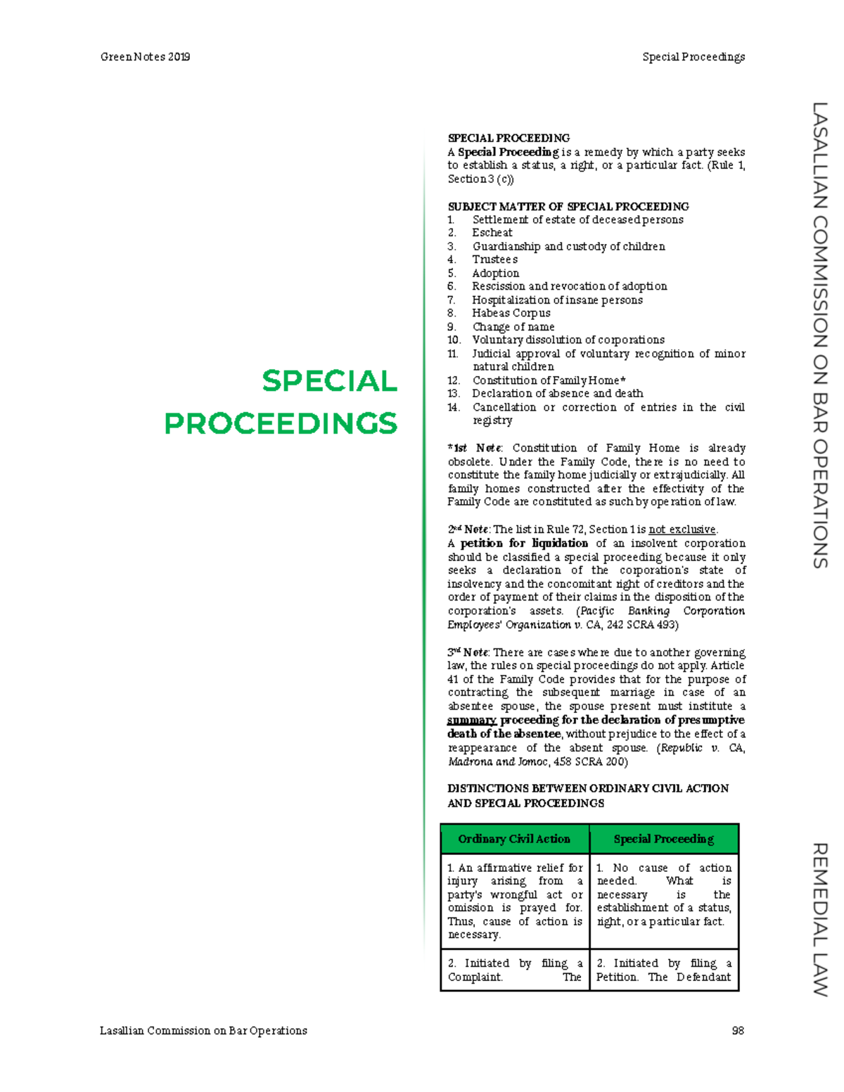 2019 DLSU Remedial Law Spec Pro - SPECIAL PROCEEDINGS SPECIAL ...