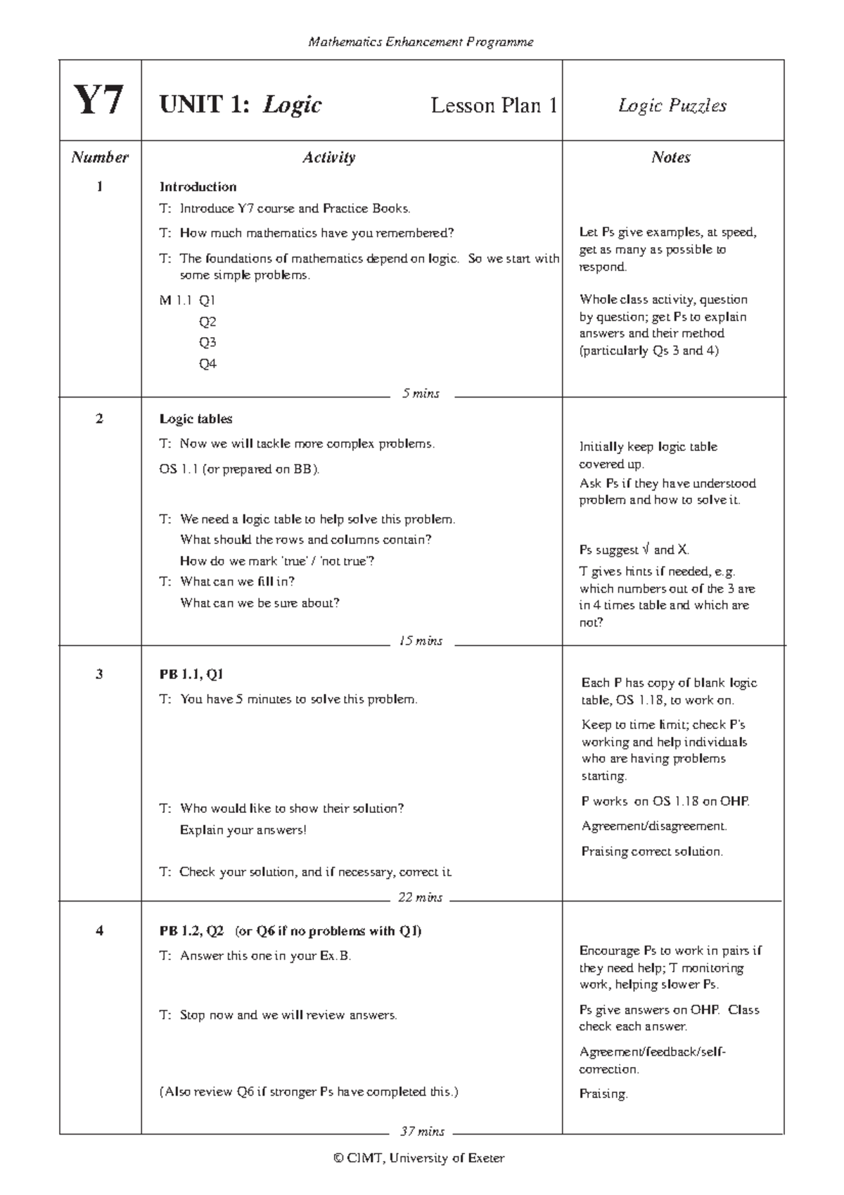 Unit 1 Lesson plan 1 with notes - Mathematics Enhancement Programme Y7 ...
