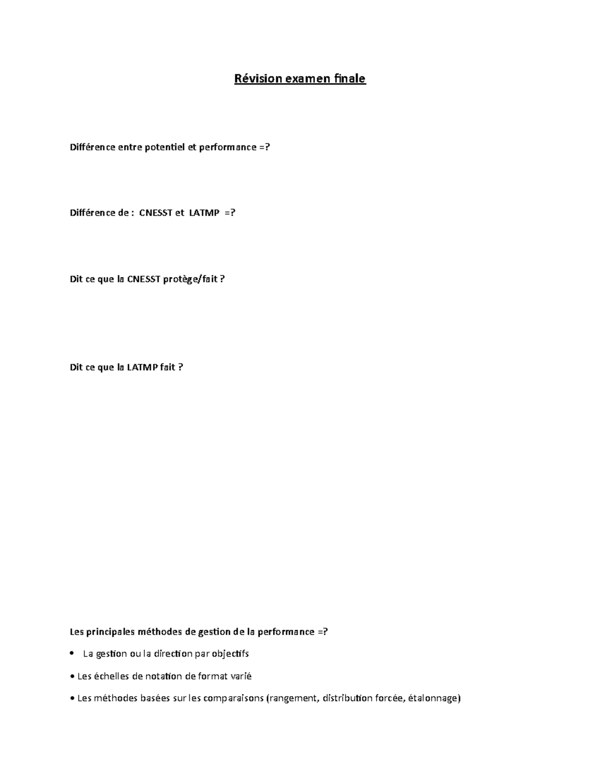 Révision examen finale (questions) - Révision examen finale Différence ...