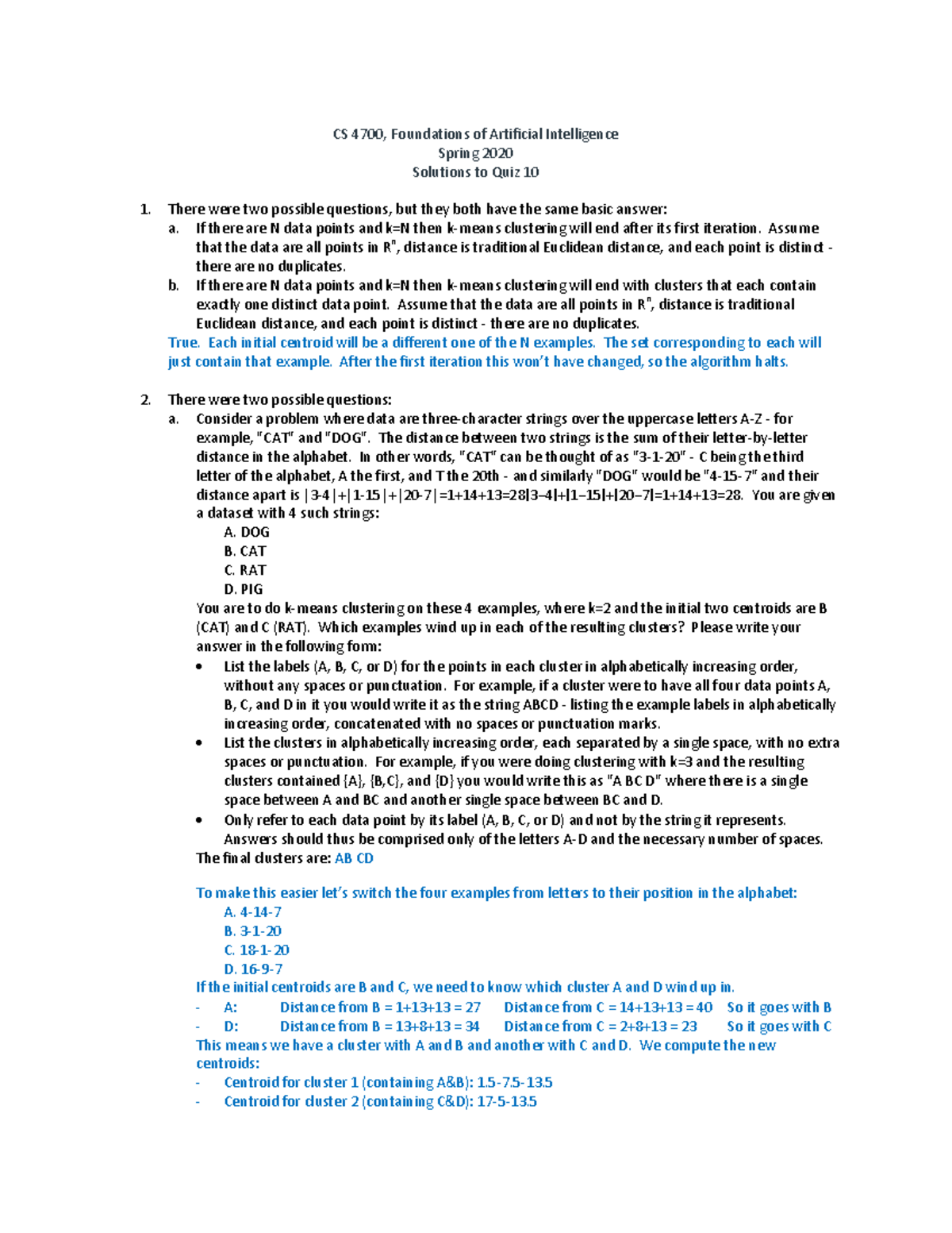 4700 2020sp q10 solutions - CS 4700, Foundations of Artificial ...