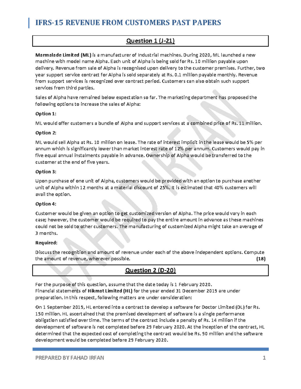 AAFR IFRS 15 ICAP PAST Papers WITH Solution - Question 1 (J- 21 ...