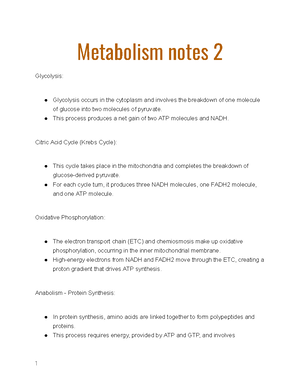 Metabolism 3 - Notes - Metabolism 3 Regulation of Metabolism: Hormones ...