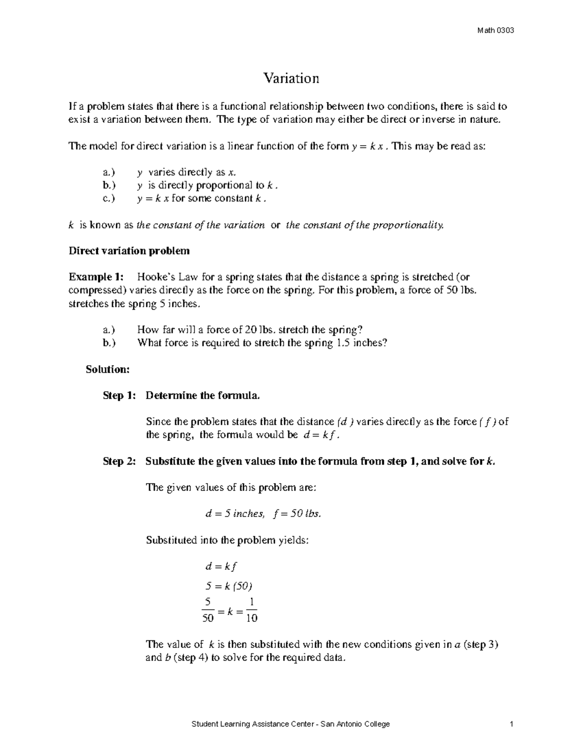 Math0303-variation - variation - Variation If a problem states that ...