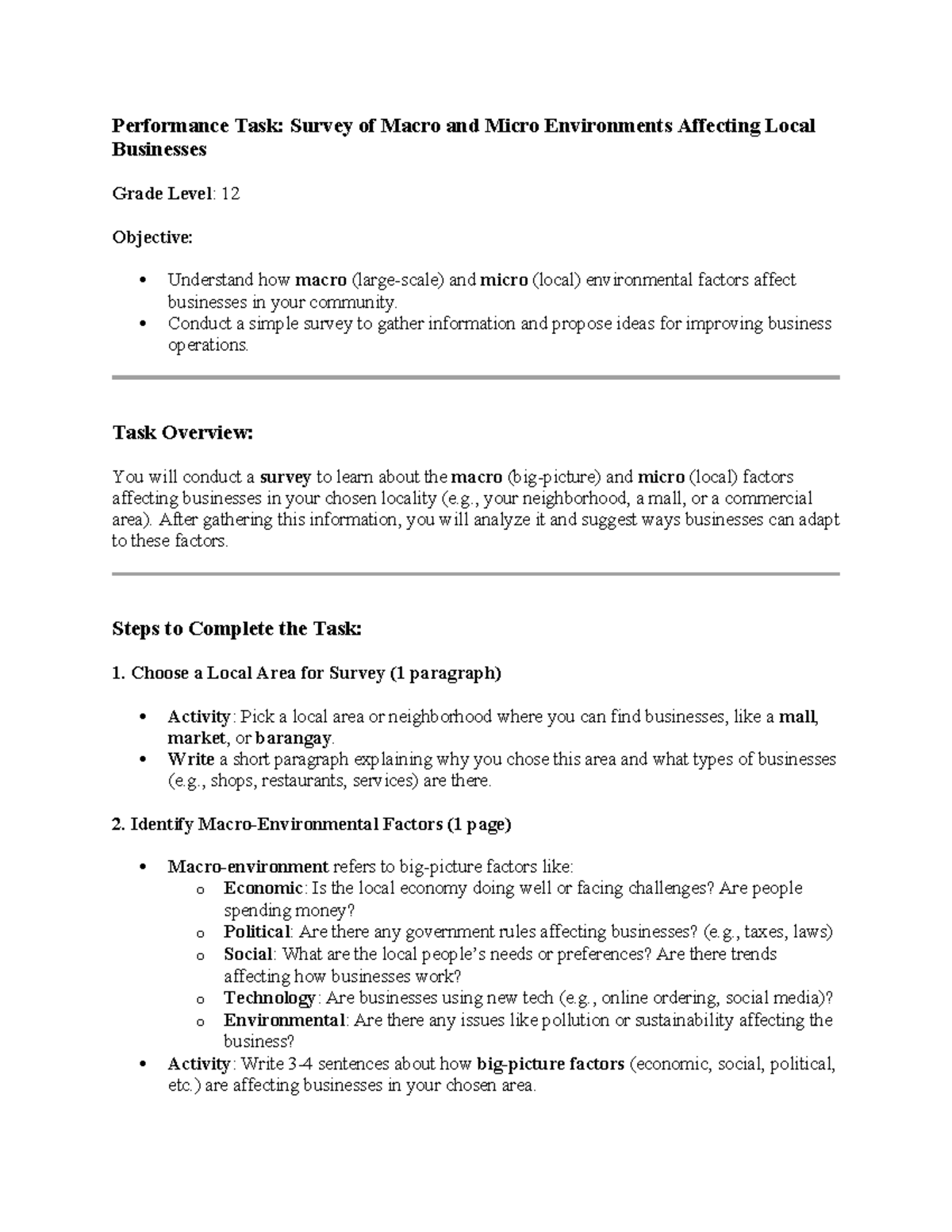 PT FOR Macro AND Micro - notes - Performance Task: Survey of Macro and ...