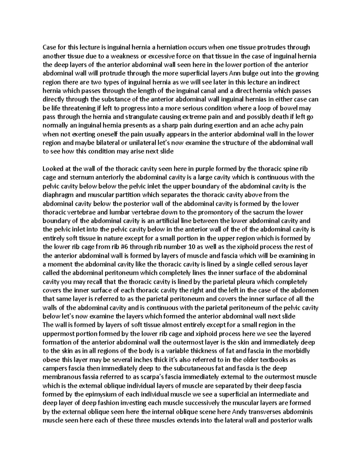 Lec 12 pha - anatomy notes - Case for this lecture is inguinal hernia a ...
