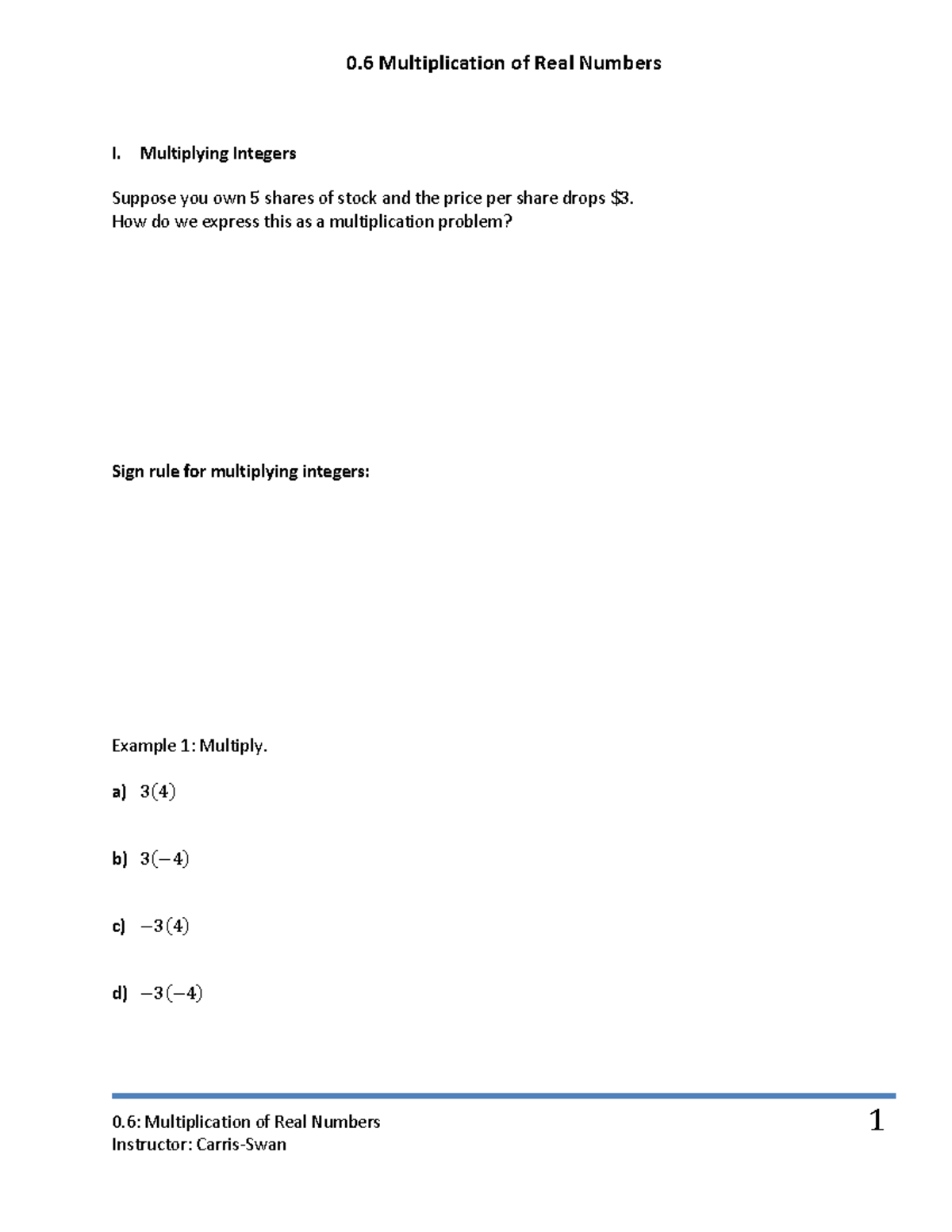(3) 0.6 Multiplication of Real Numbers - 0: Multiplication of Real ...