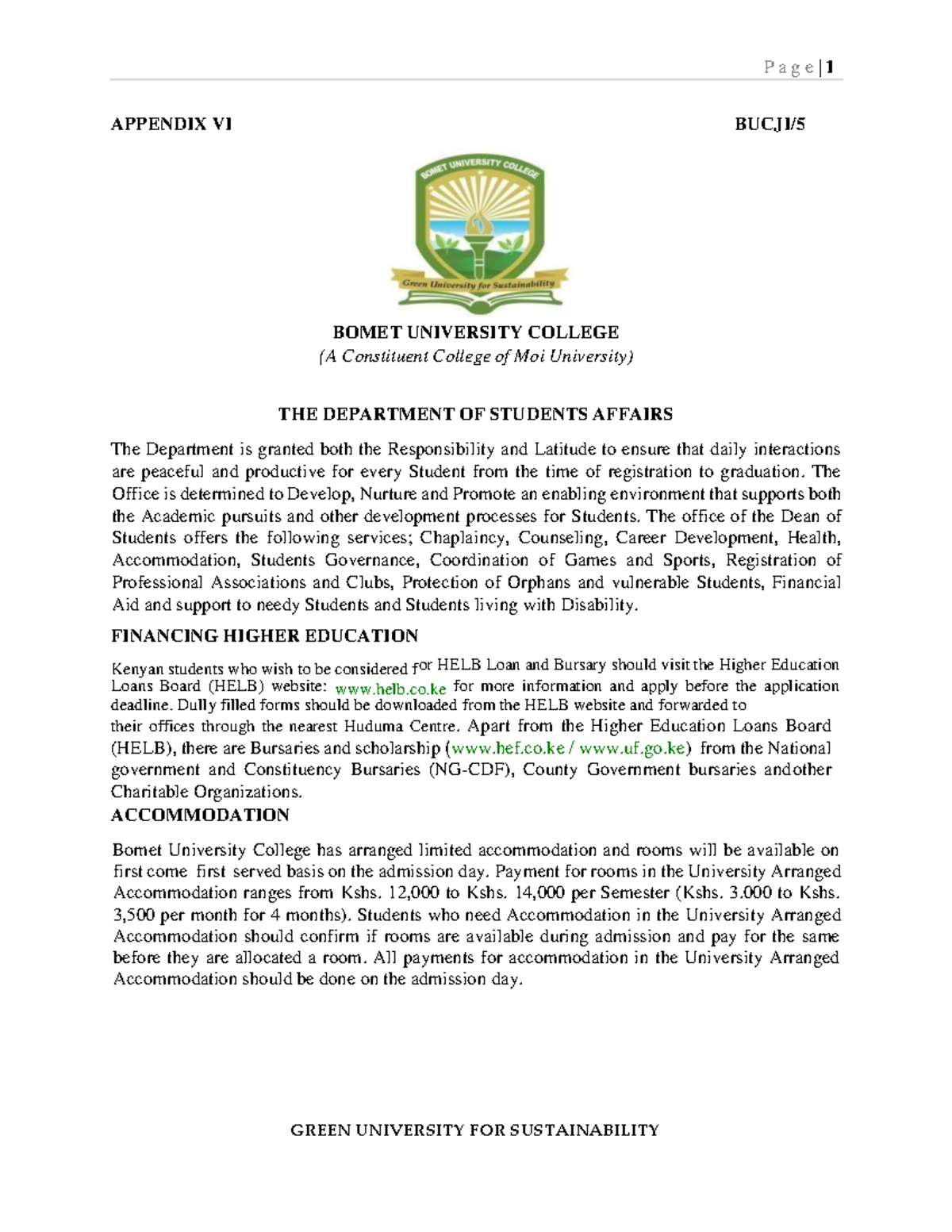 Student Affairs - None - P a g e | 1 GREEN UNIVERSITY FOR ...