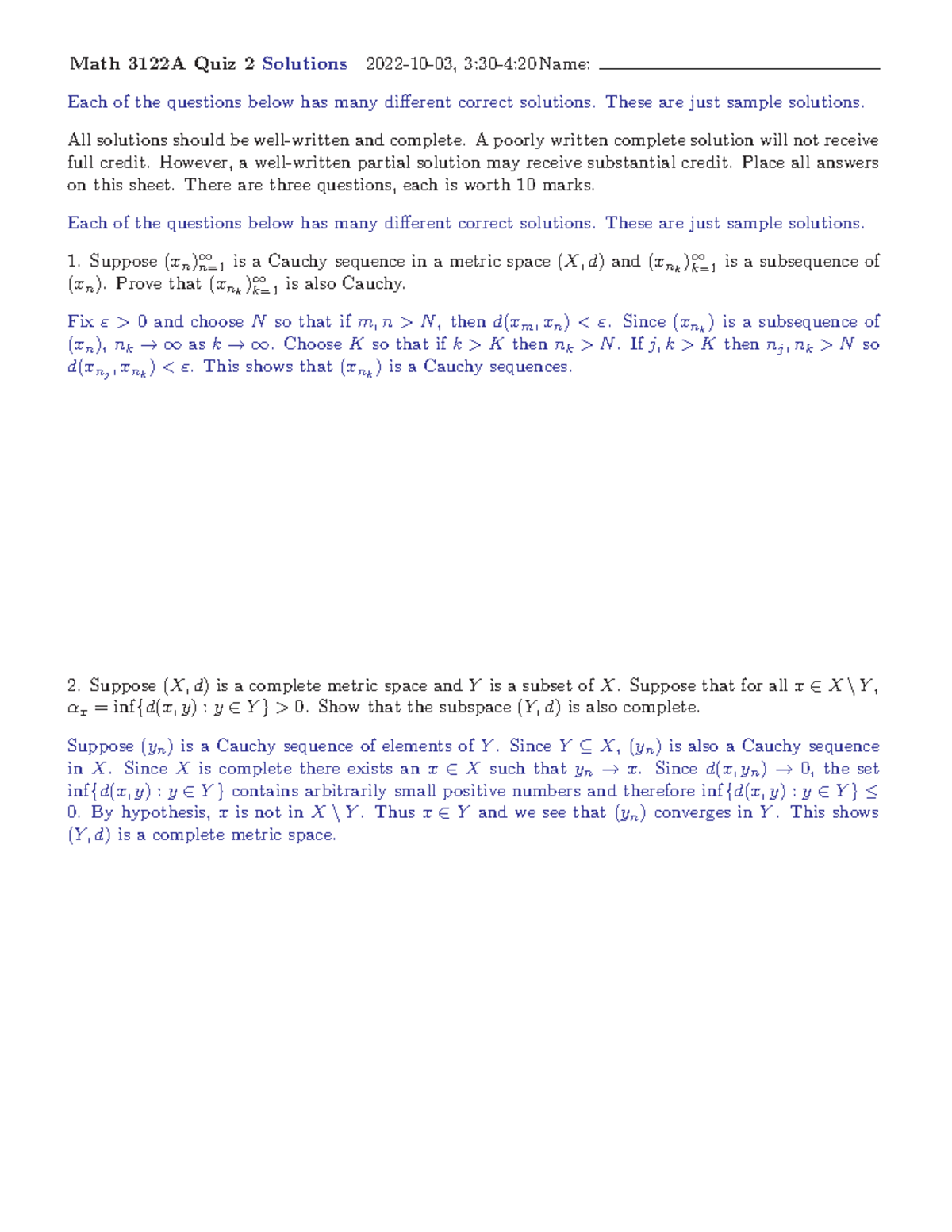 Q2+with+soln - Q2+with+soln.pdf - Math 3122A Quiz 2 Solutions 2022-10-03, 3:30-4:20 Name: Each ...
