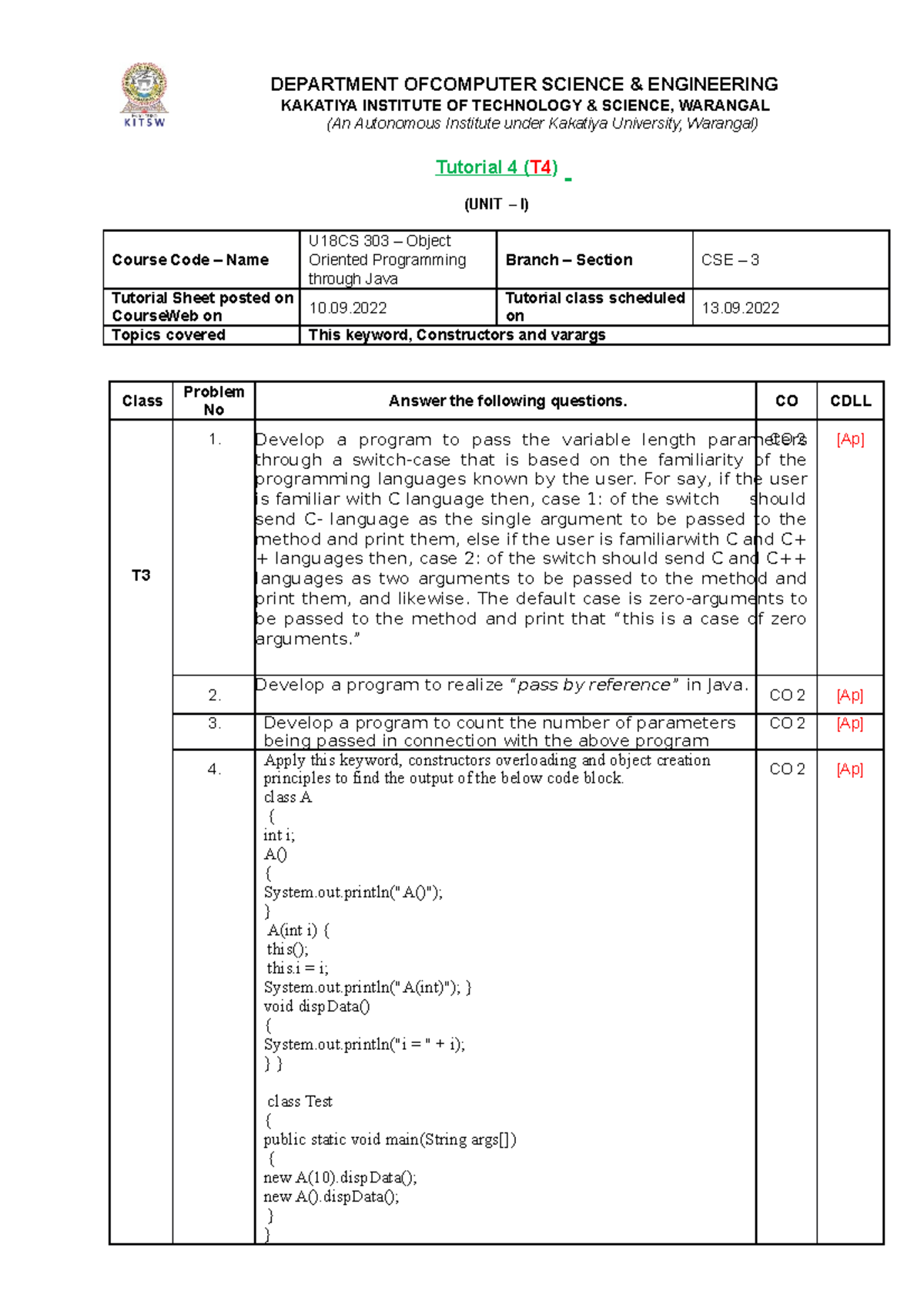 3CSE OOPJ T4 Week4 - Important notes - DEPARTMENT OFCOMPUTER SCIENCE ...