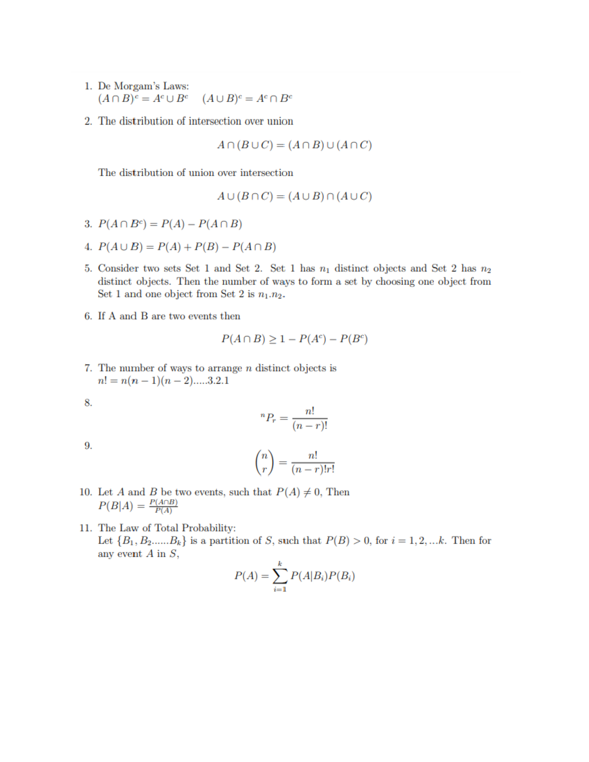 Probability Formulas - 1. De Laws: 2. The distribution of intersection ...