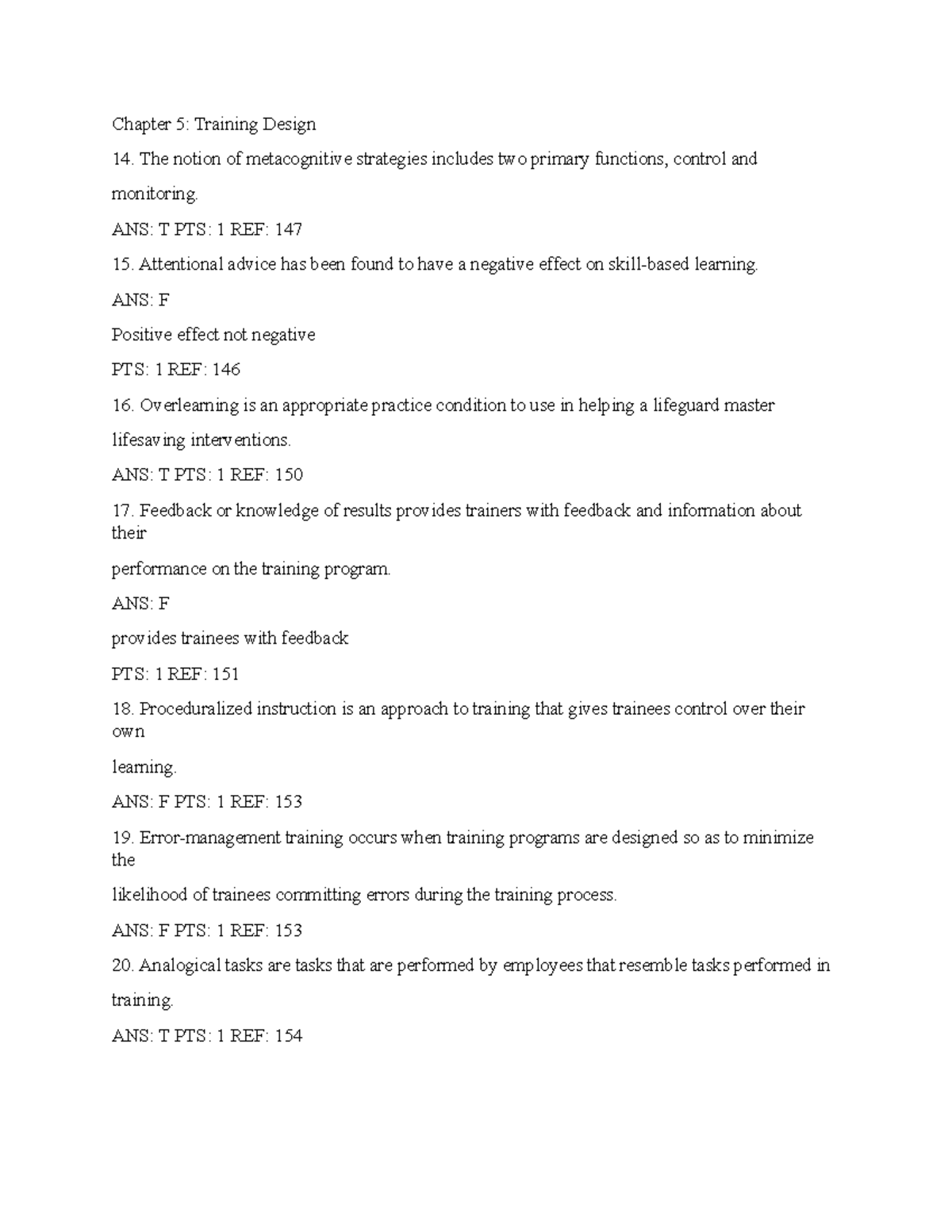 Exam chapter 5 Autumn 2020, questions and answers - Chapter 5: Training ...