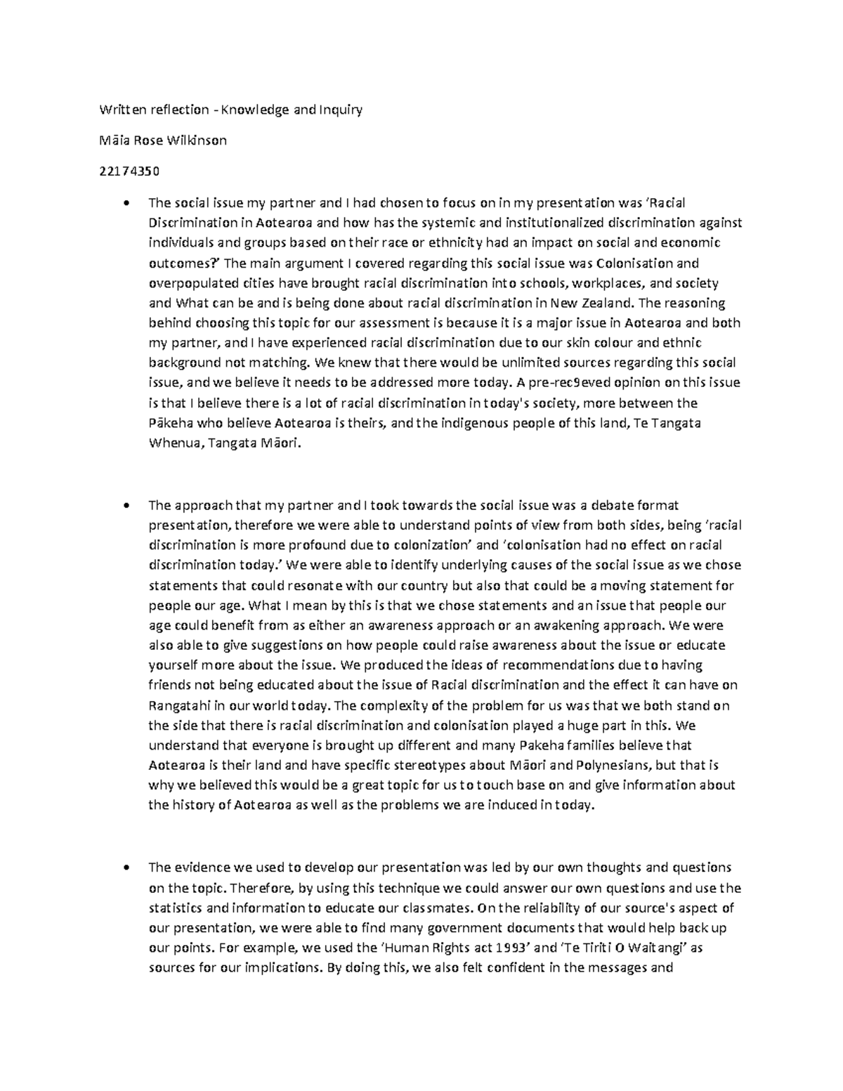 Opinion piece - Assignment - Written reflection - Knowledge and Inquiry ...