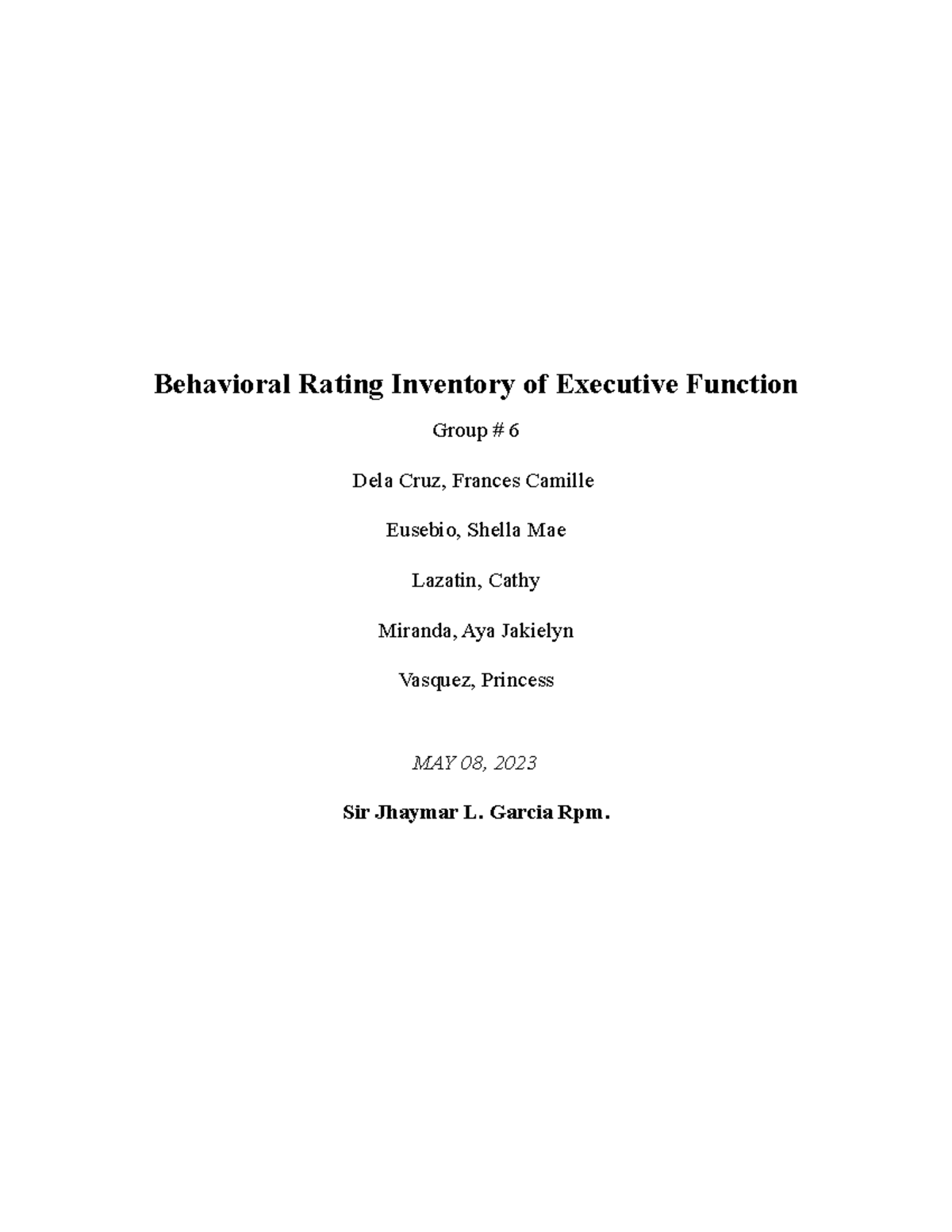 Behavior Rating Inventory of Executive Function - Garcia Rpm. I ...