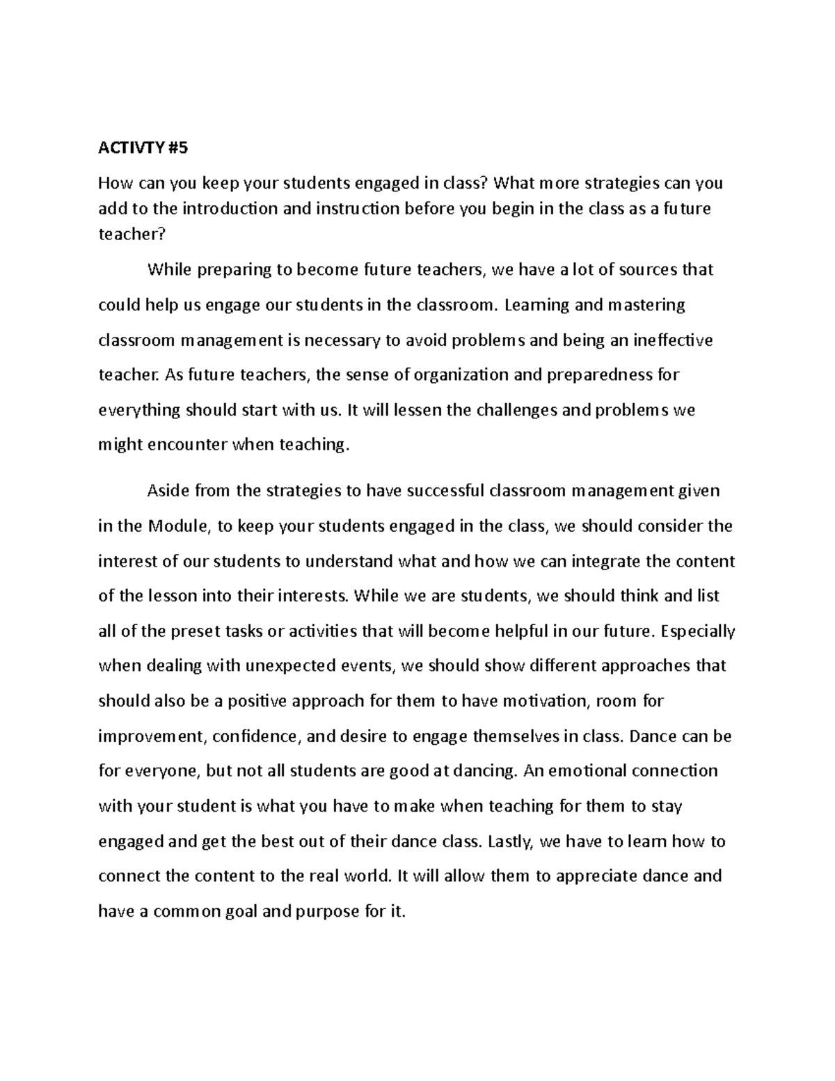 Caed 120 Leanring Module: Activity # 5 - ACTIVTY How can you keep your ...