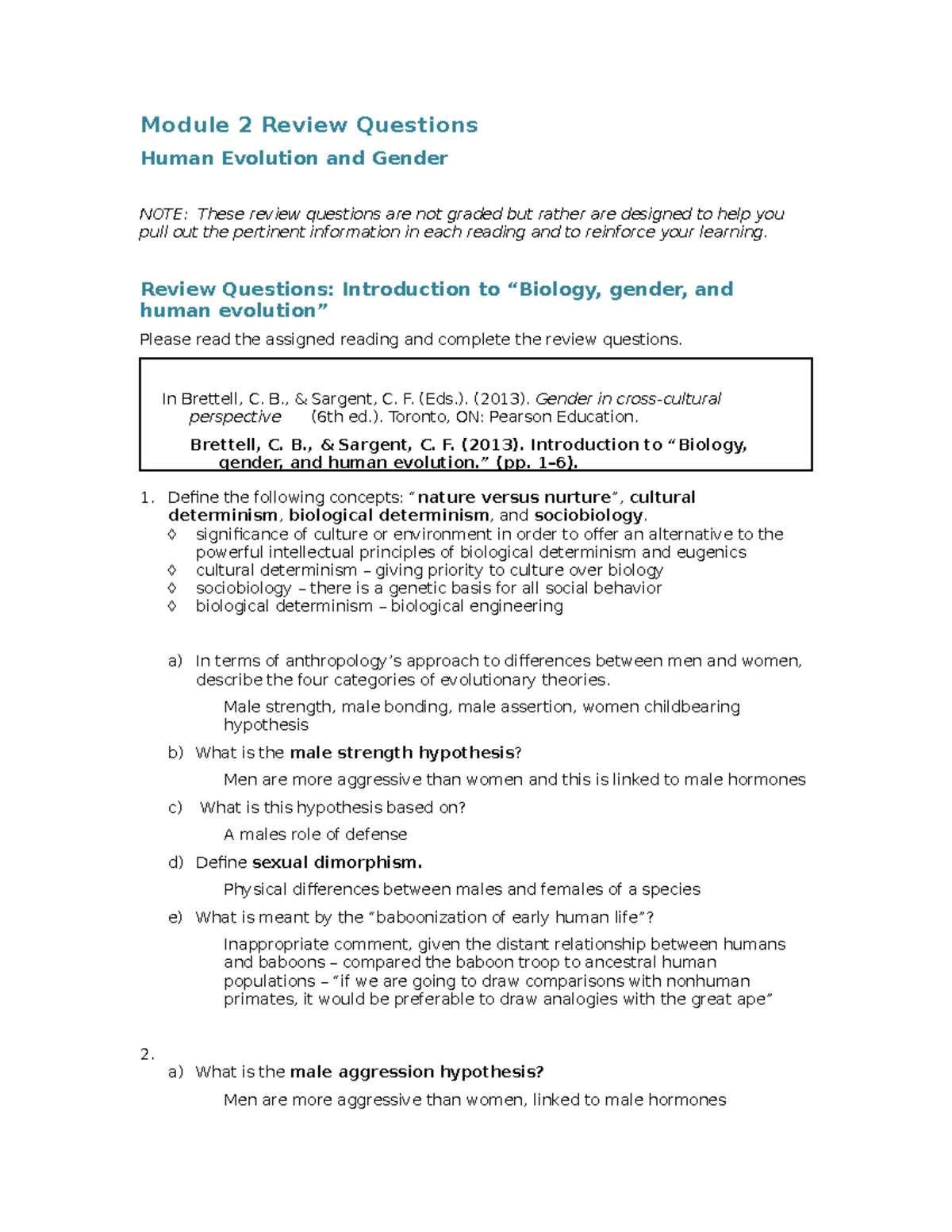 ANTH 110 Module 2 Review Questions - Module 2 Review Questions Human ...