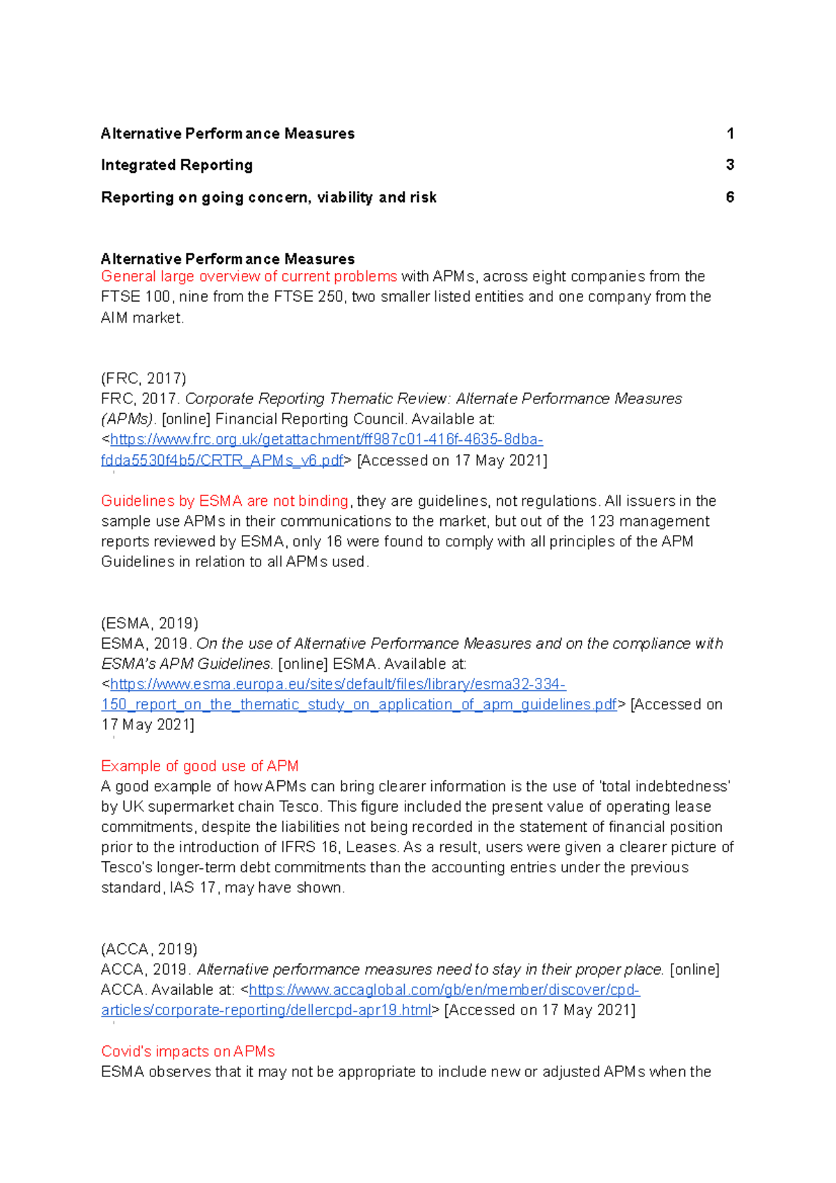 Wider Reading for AFR - Alternative Performance Measures 1 Integrated ...
