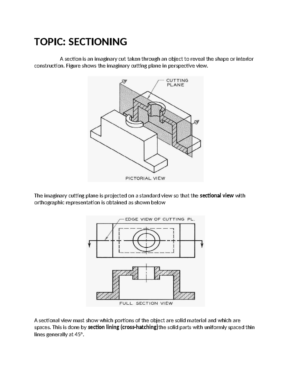 Sectioning - TOPIC: SECTIONING A section is an imaginary cut taken ...