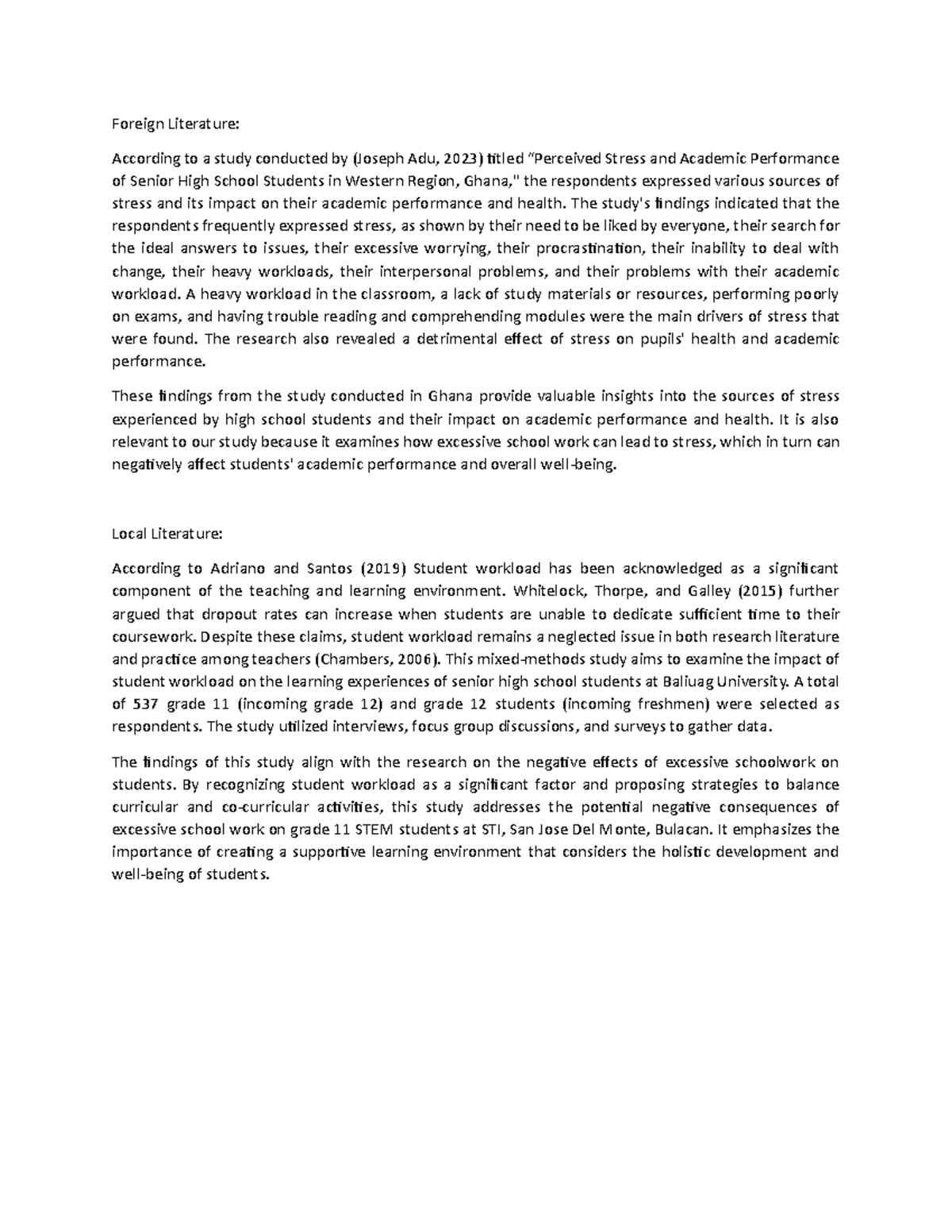 Practical Research RRL - Foreign Literature: According to a study ...